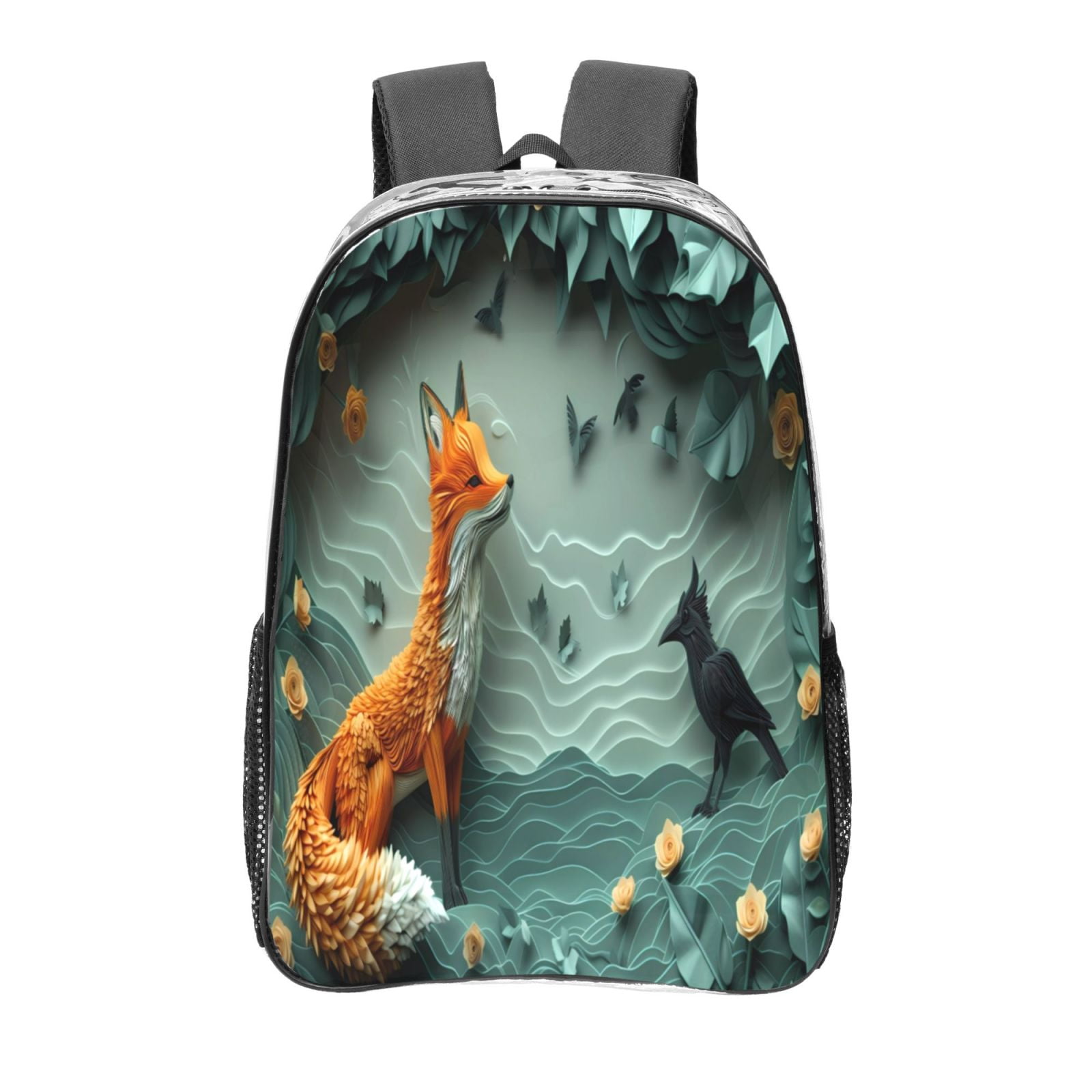Zufioo Paper Fox Crow Fantasy Print Transparent Backpack, 16-inch PVC ...