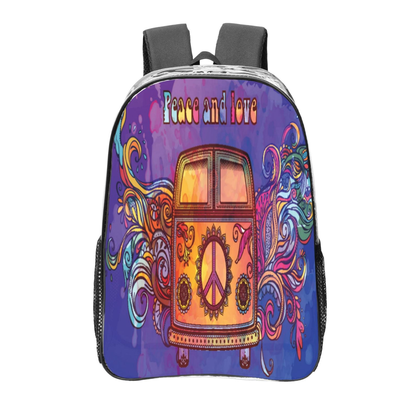 Zufioo Peace And Love Print Transparent Backpack, 16-inch PVC ...