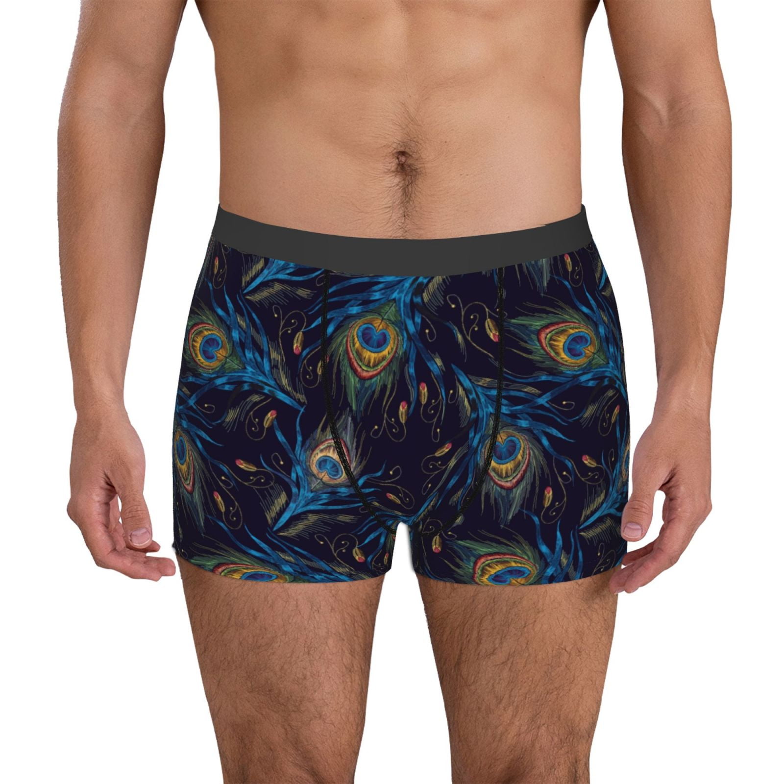 Zufioo Peacock Feathers Print Men's Boxer Briefs, Moisture Wicking ...