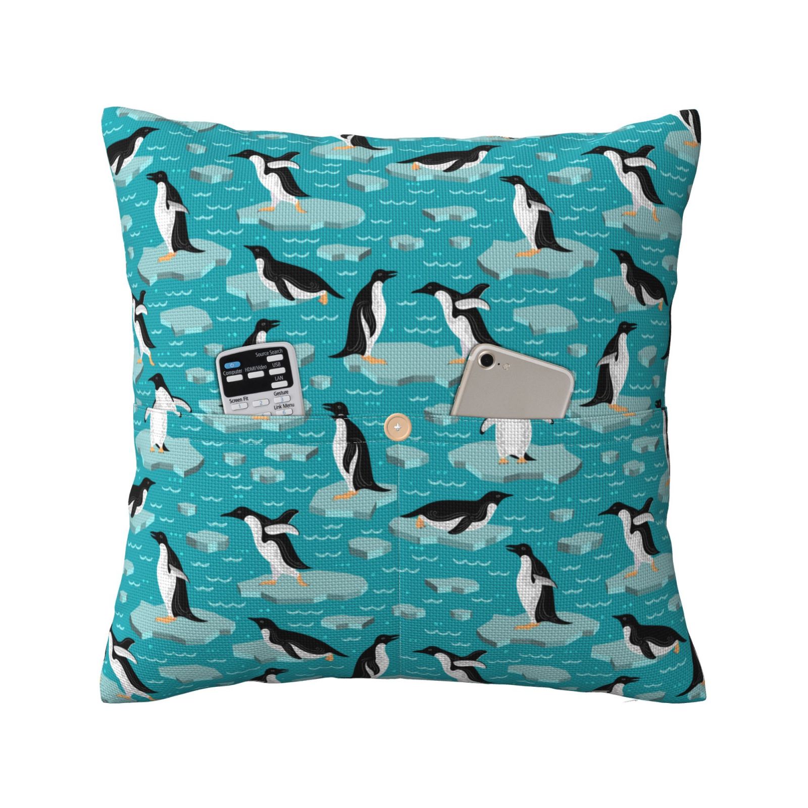 Zufioo Penguins On The Ice In The Sea Print Linen Patch Pocket ...