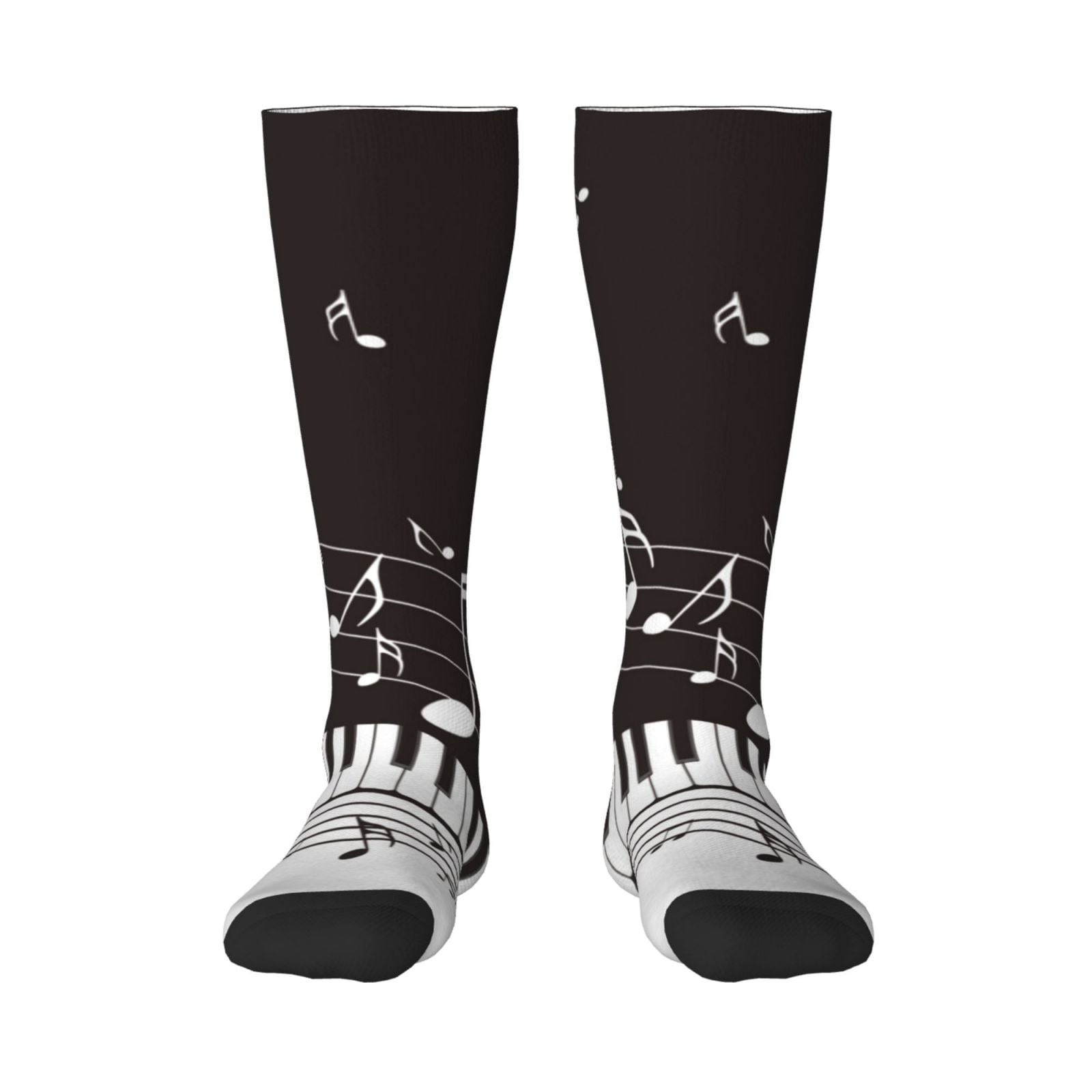 Zufioo Piano Keys With Musical Notes Print Long High Thigh Socks Knee ...