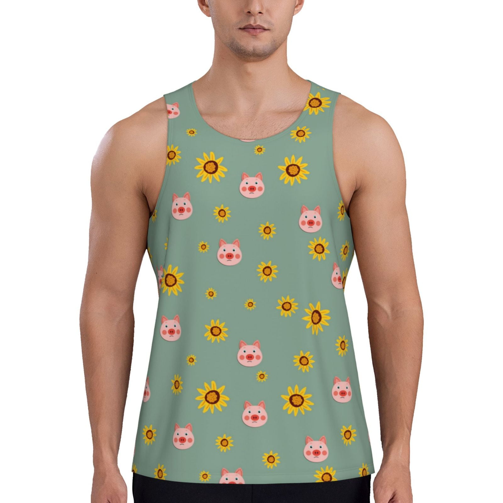 Zufioo Pig Face With Sunflower Print Men's Vest, Sleeveless Quick ...