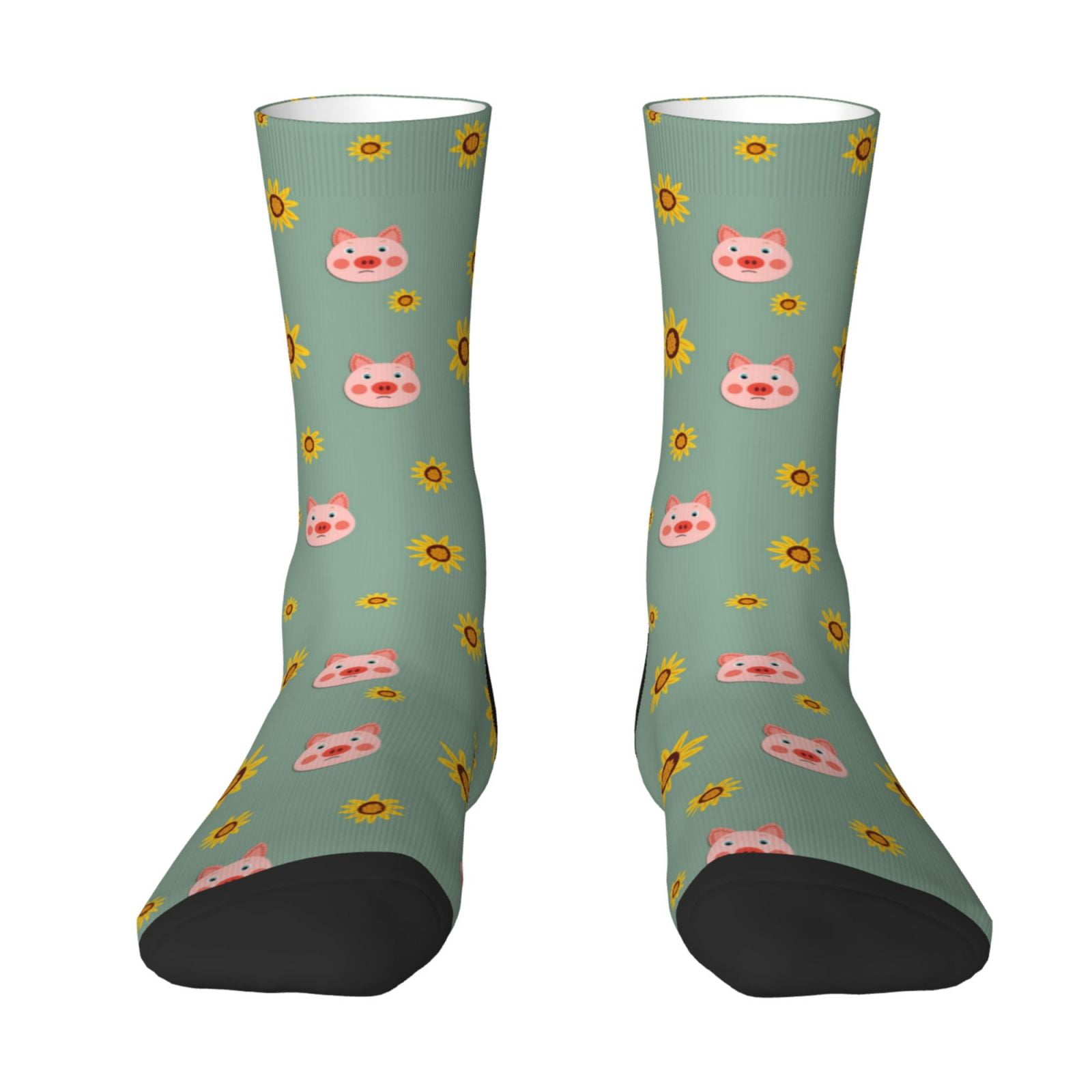 Zufioo Pig Face With Sunflower Print Thigh High Socks,Knee High Socks ...