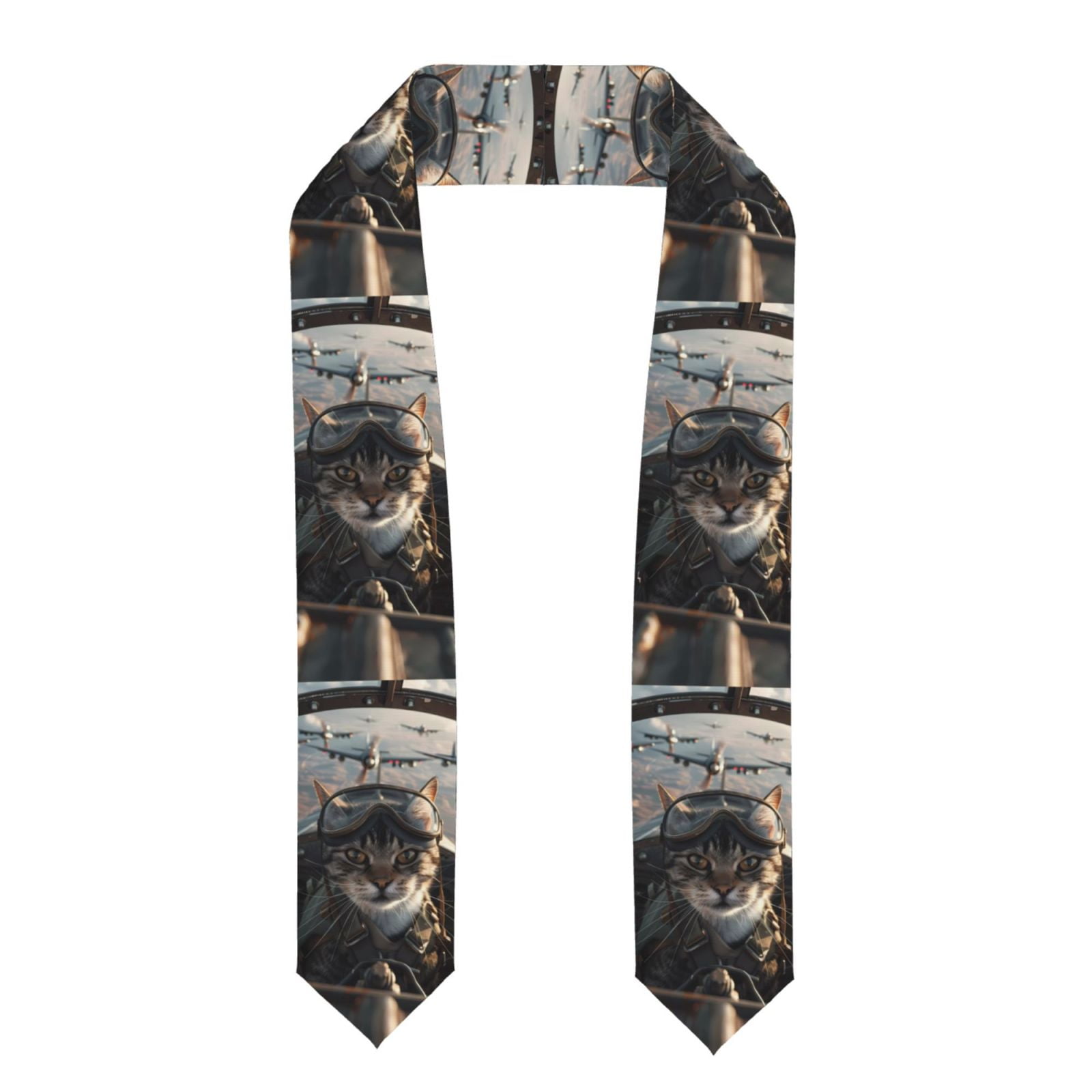 Zufioo Pilot Cat In Vintage Plane Print Graduation Shawl Ribbon ...