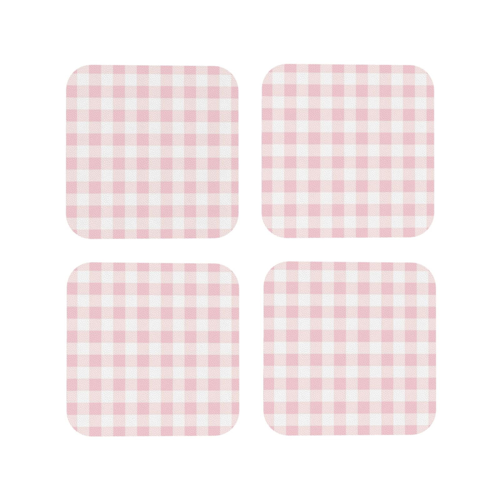 Zufioo Pink Checkboard Print Leather Coaster Set, Decorative PVC ...
