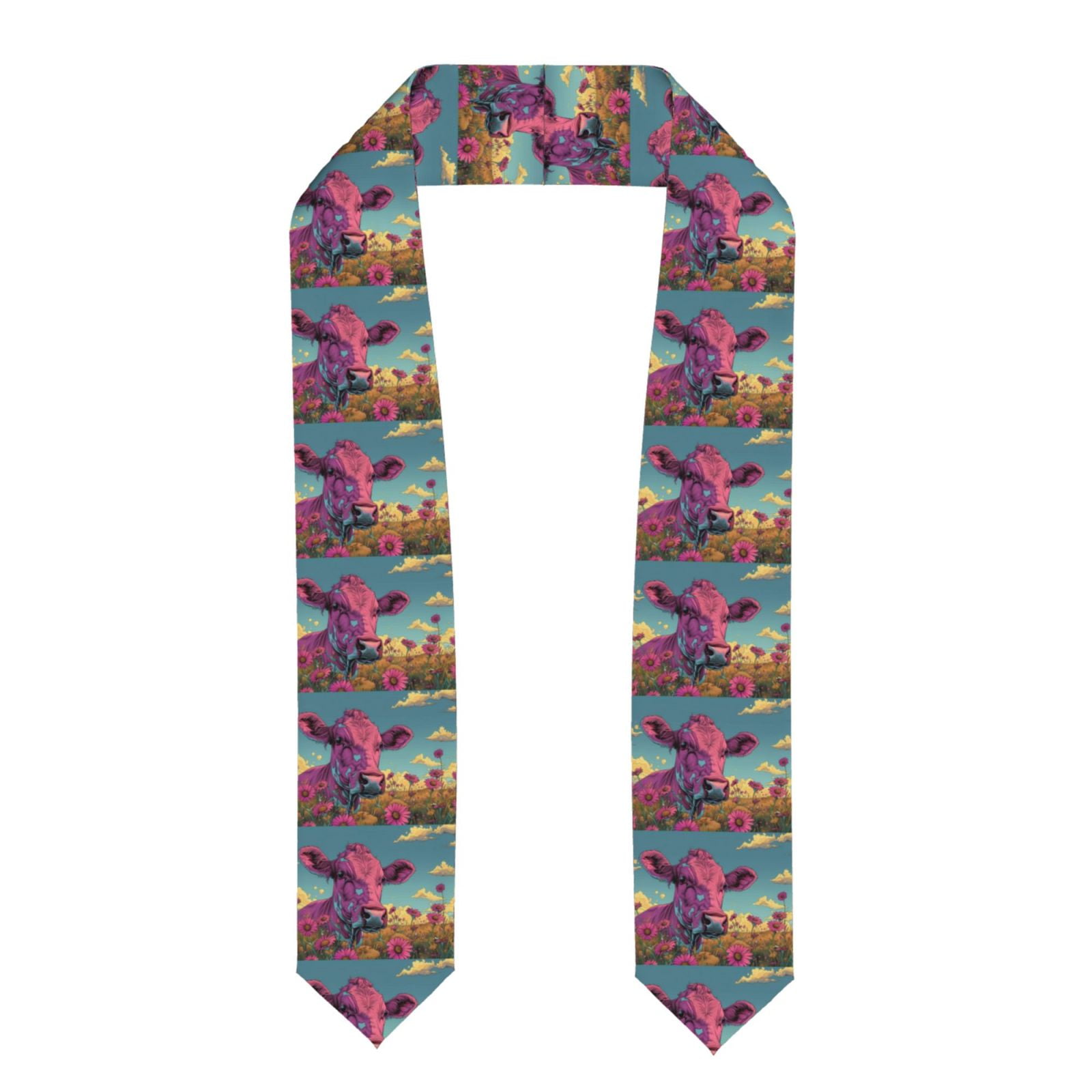 Zufioo Pink Cow In Sunflower Field Print Graduation Shawl Ribbon ...