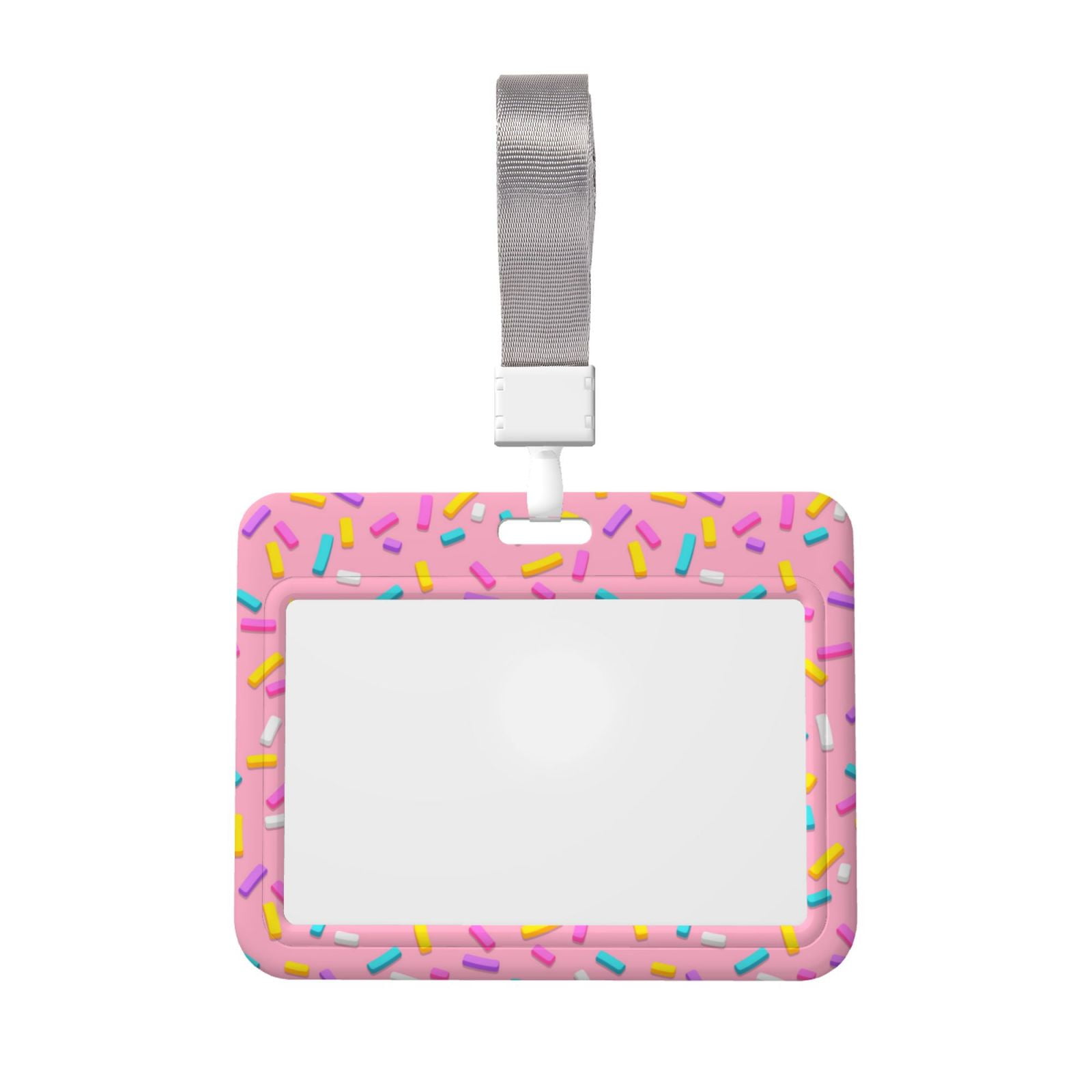 Zufioo Pink Donut Print Work Badge Protective Case, Waterproof Lanyard ...