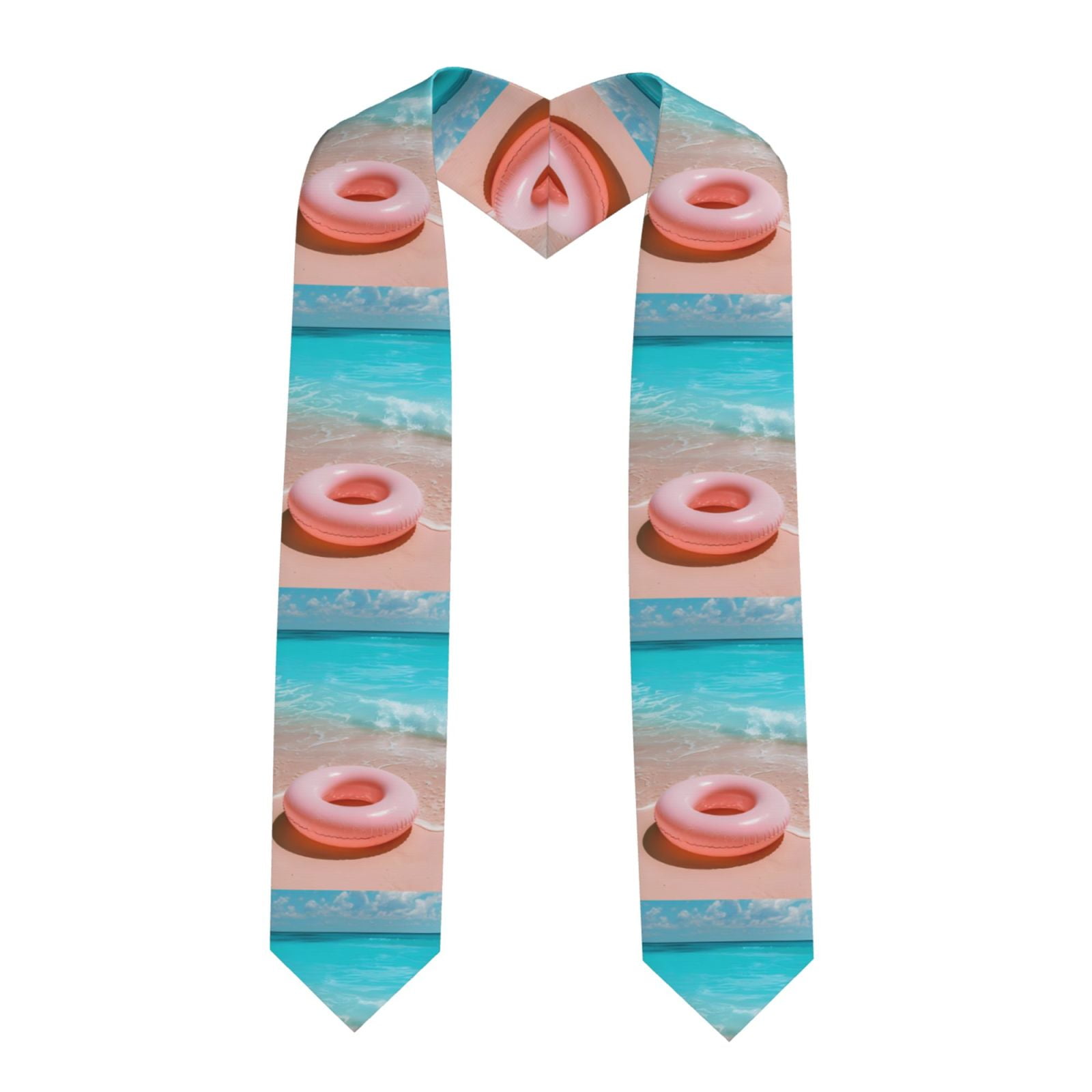 Zufioo Pink Float Ring On Beach Print Graduation Shawl Ribbon ...