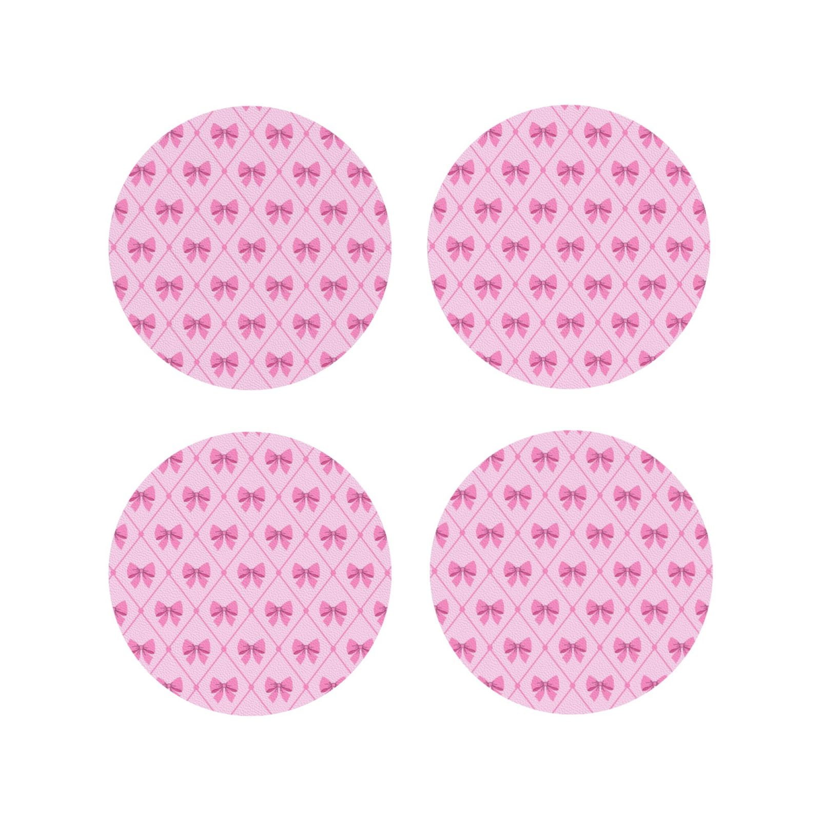 Zufioo Pink bows Print Leather Coaster Set, Decorative PVC Coasters 4 ...