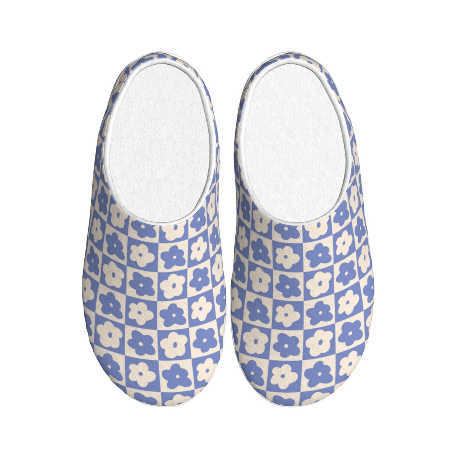Zufioo Plaid Flowers Print Adult TPR Cotton Slippers,Winter Home Cotton ...