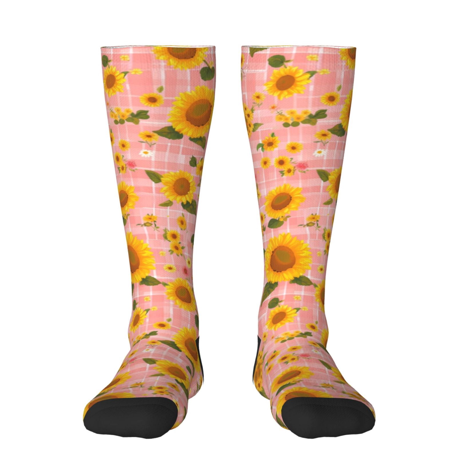 Zufioo Plaid Sunflower Print Long High Thigh Socks Knee-High Warm Stocking Women Boot Sock Leg ...