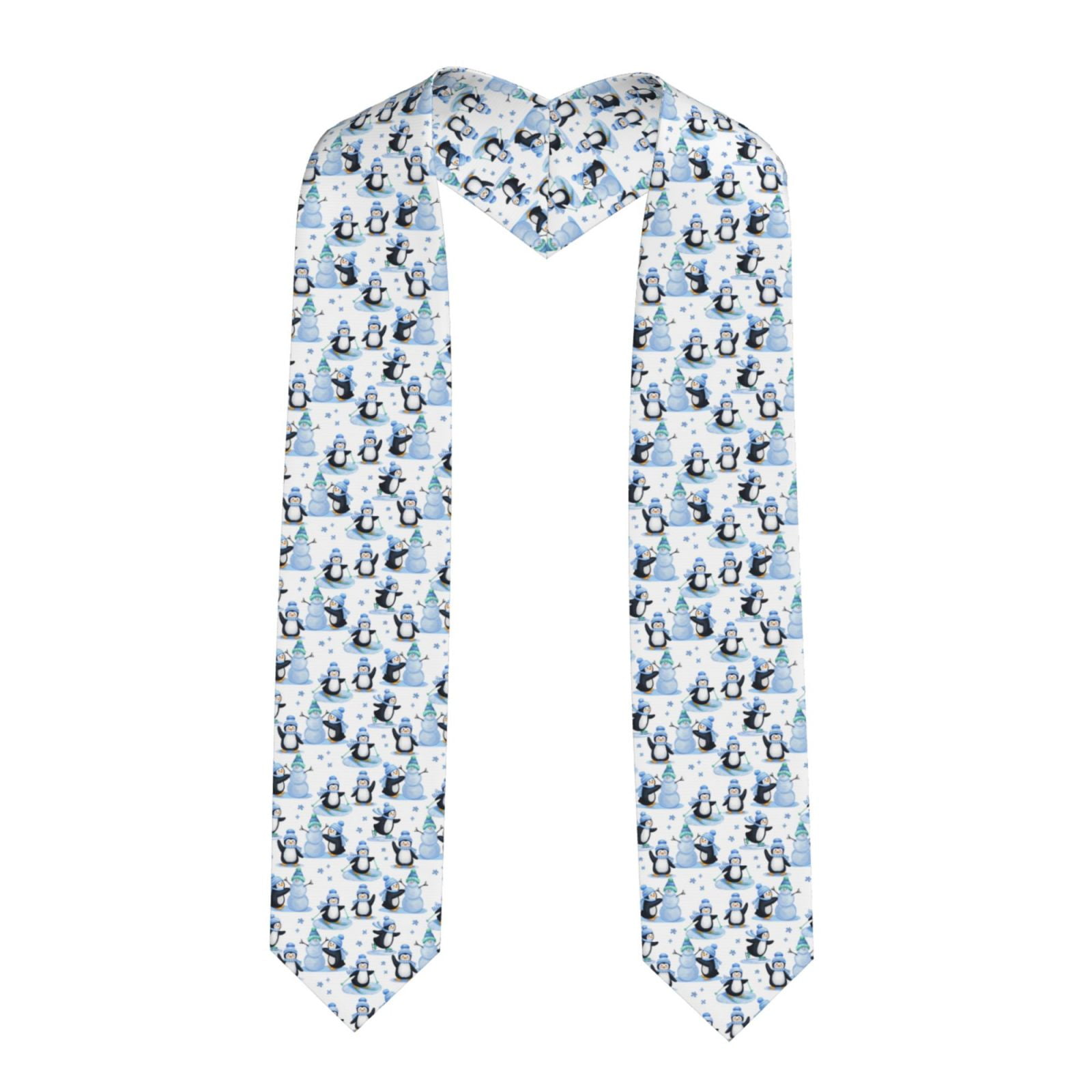 Zufioo Playful Penguins and Snowmen Print Graduation Shawl Ribbon ...