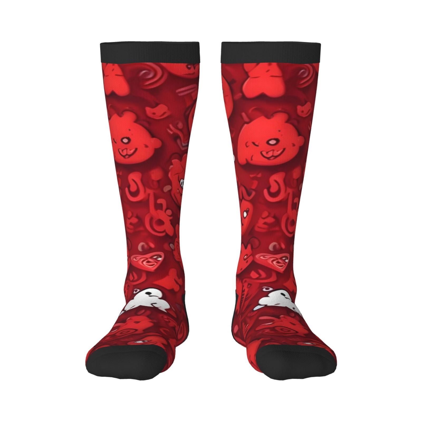 Zufioo Playful Red Cartoon Faces Print Long High Thigh Socks Knee-High ...