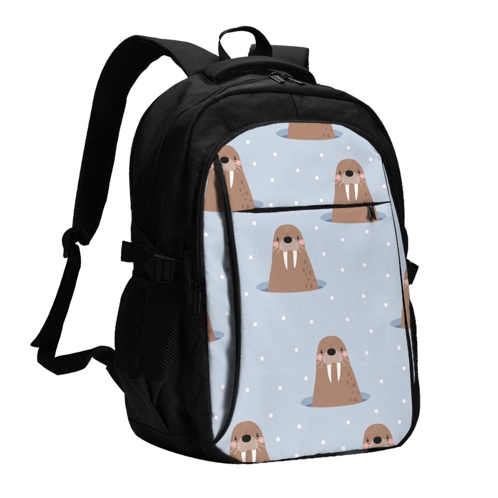 Zufioo Playful Walrus Wonders Print USB Backpack, Multi-Pocket Design ...