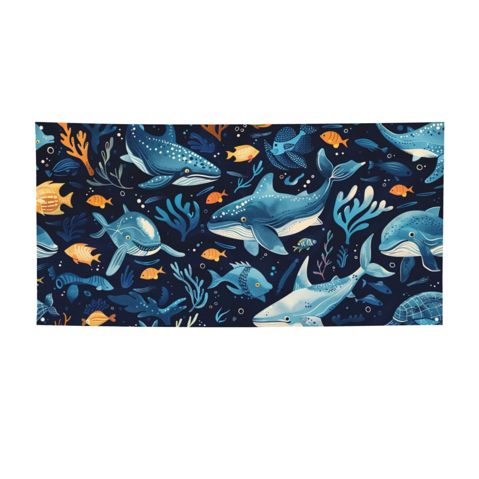 Zufioo Playful Whales Underwater Scene Print Holiday Banners, Party ...