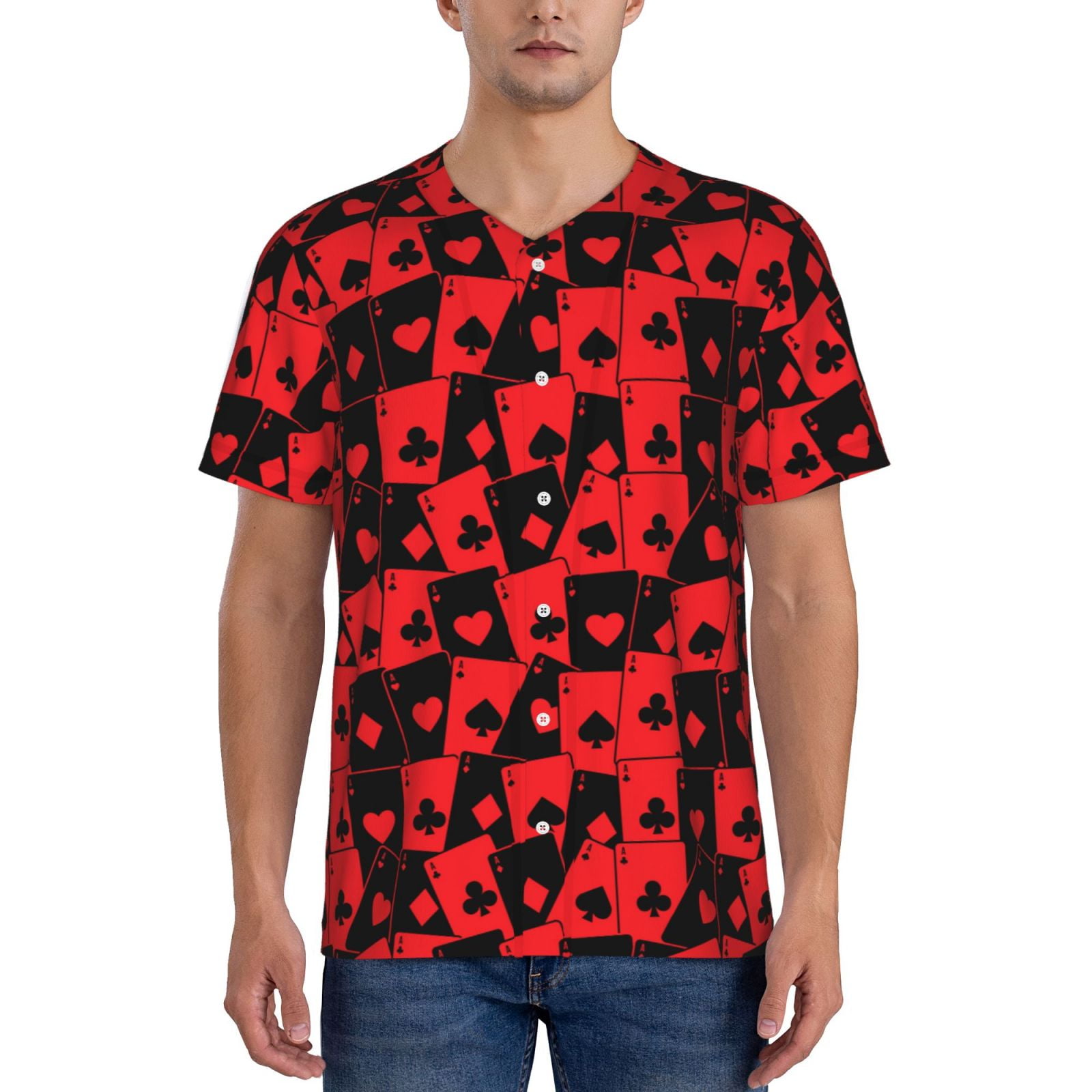 Zufioo Playing Cards Print Men's Baseball Short Sleeve, Moisture ...