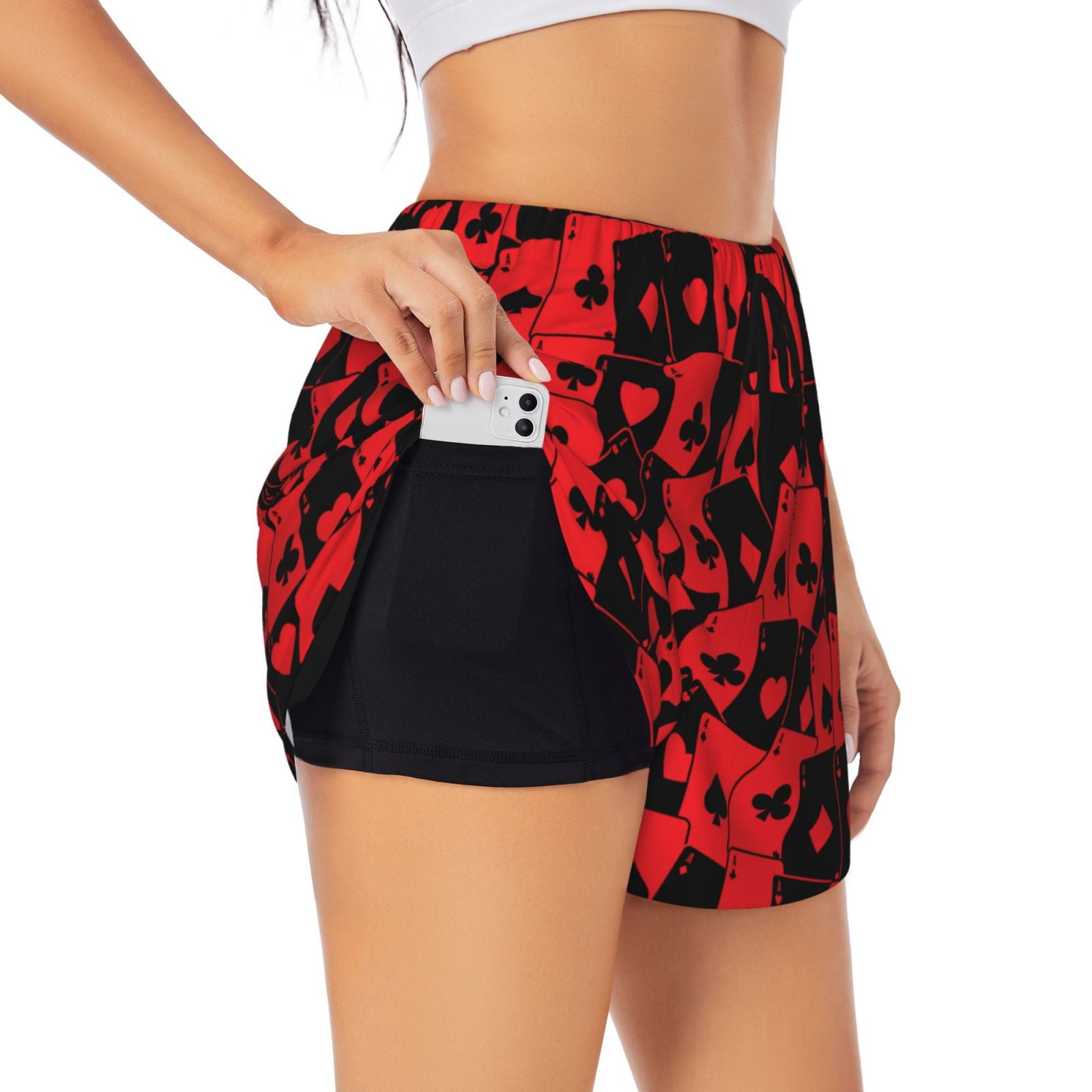 Zufioo Playing Cards Print Women's Double Layered Sports Shorts with ...