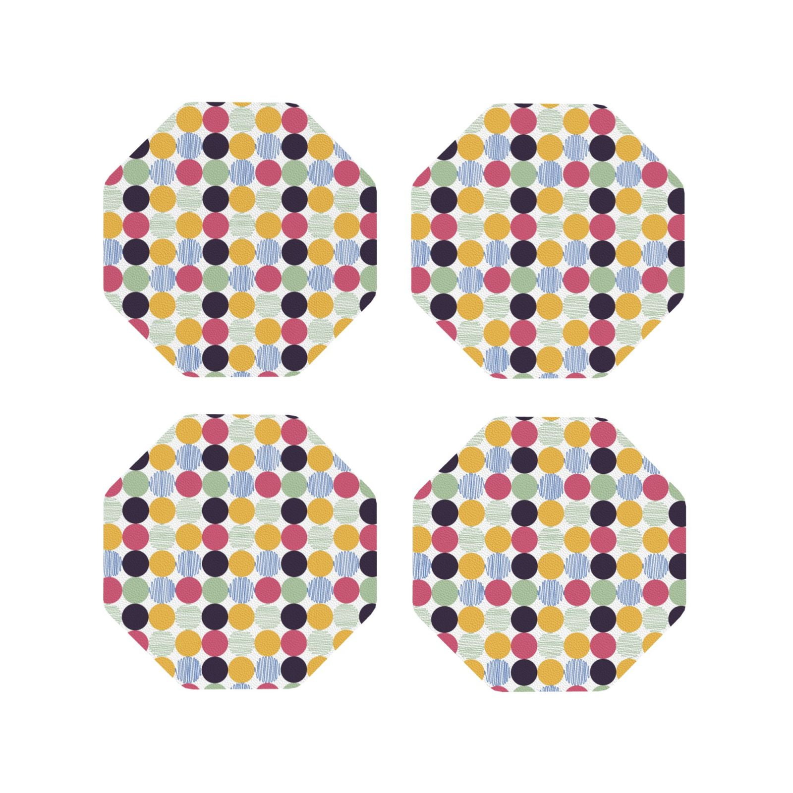 Zufioo Polka Dot Print Leather Coaster Set, Decorative PVC Coasters 4 ...