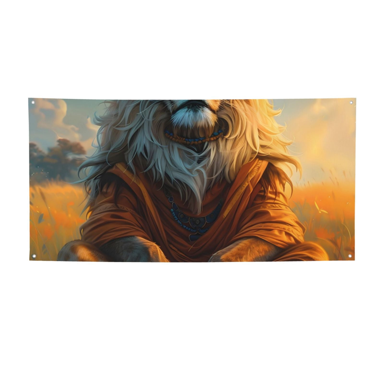 Zufioo Prairie Meditating Lion Print Holiday Banners, Party Banners ...