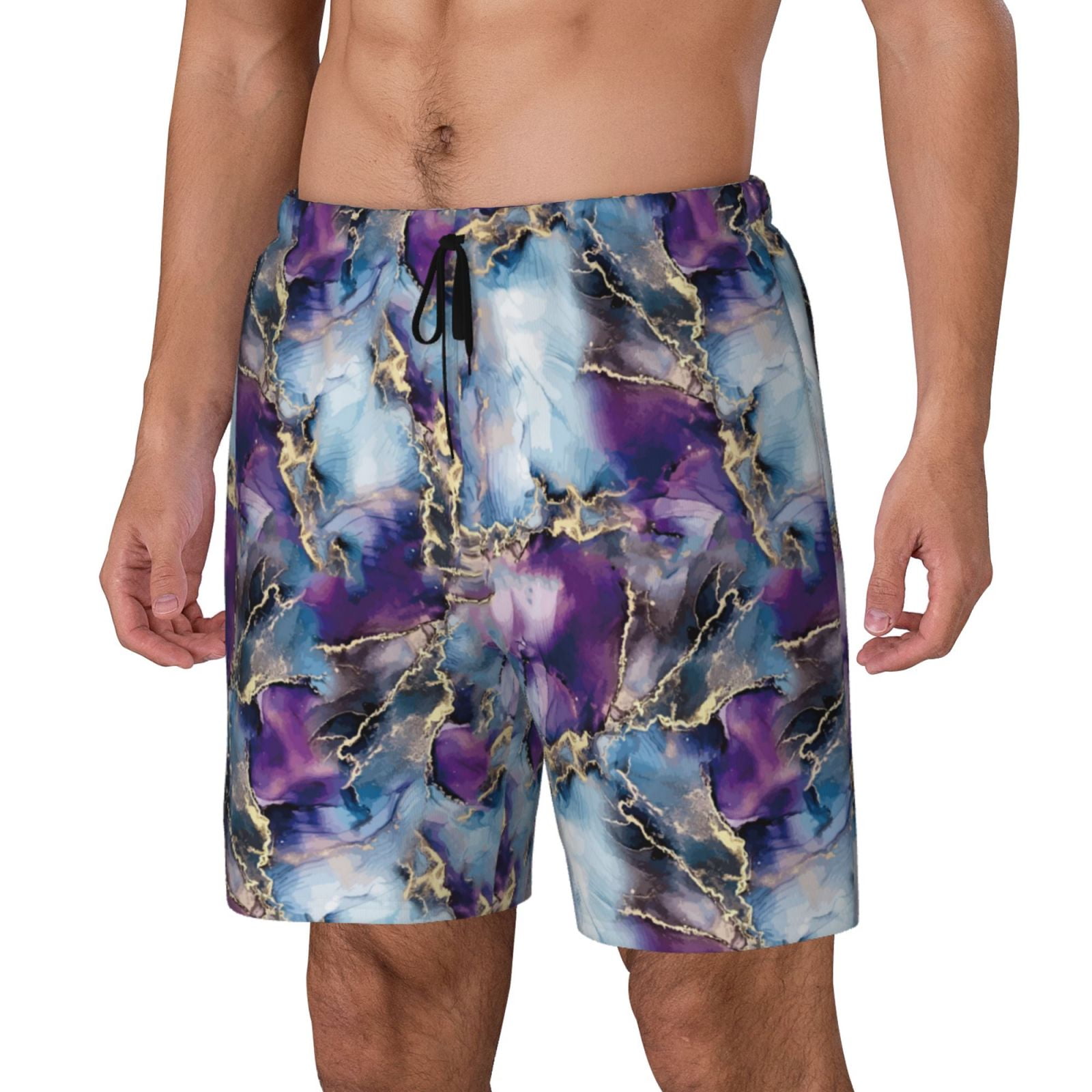 Zufioo Purple Marble Texture Mens Swimsuit Trunks with Compression ...
