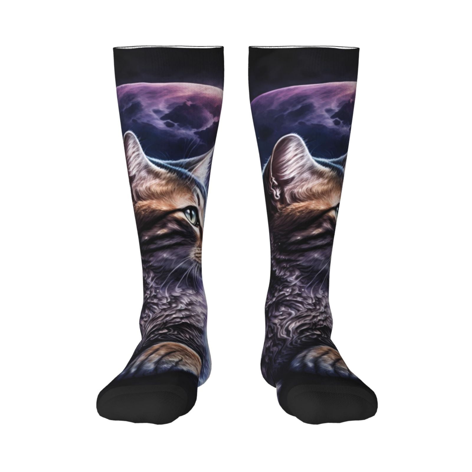 Zufioo Purple Moon Cat Print Long High Thigh Socks Knee-High Warm Stocking Women Boot Sock Leg ...
