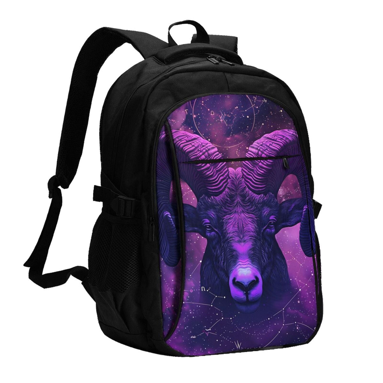 Zufioo Purple Starry Sky Antelope Print USB Backpack, Multi-Pocket ...