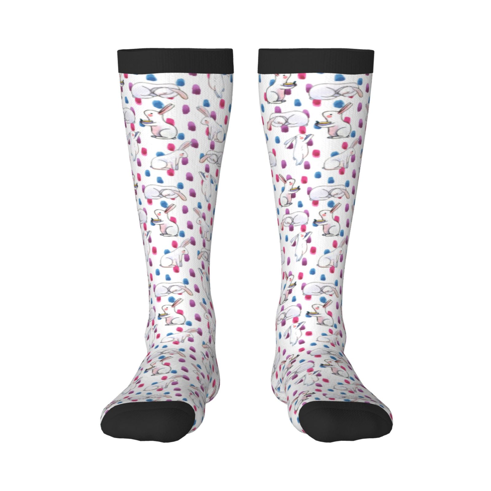 Zufioo Rabbit Eating Print Long High Thigh Socks Knee-High Warm ...
