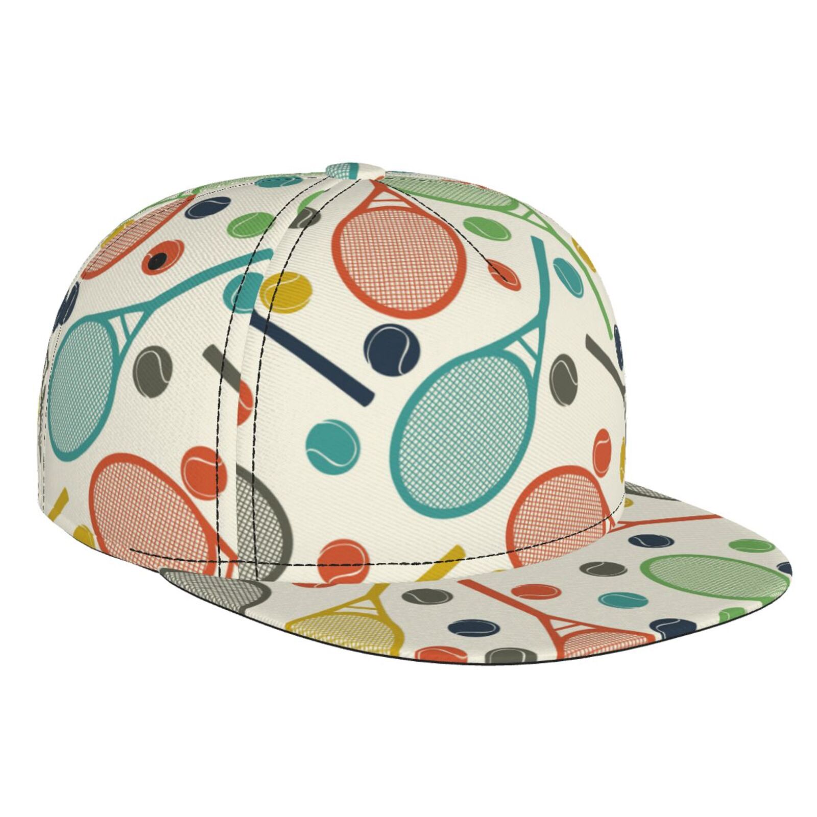 Zufioo Racket and Tennis Ball Print Flat Brim Baseball Cap, Sun ...
