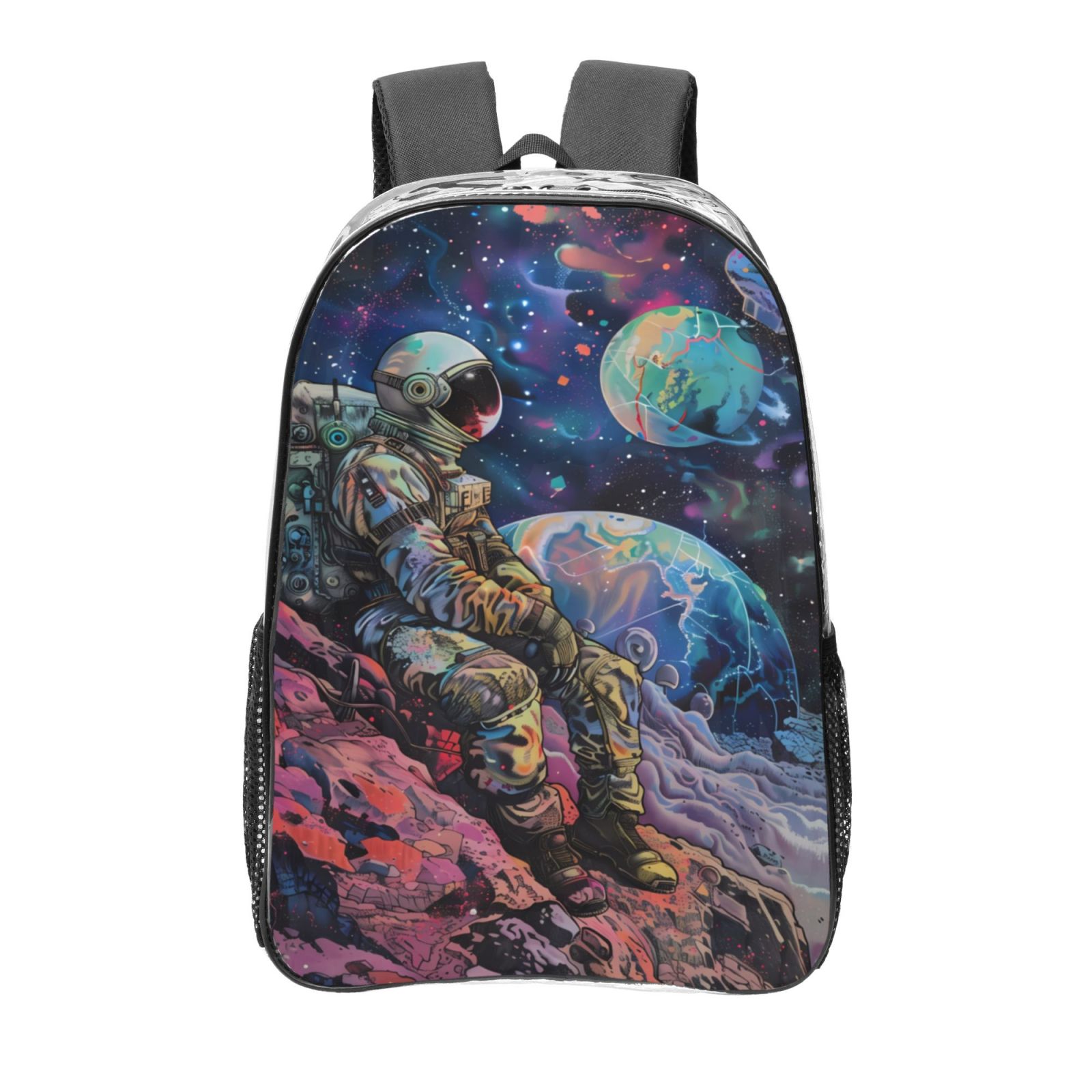 Zufioo Rainbow Astronaut Space Landscape Print Transparent Backpack, 16 ...