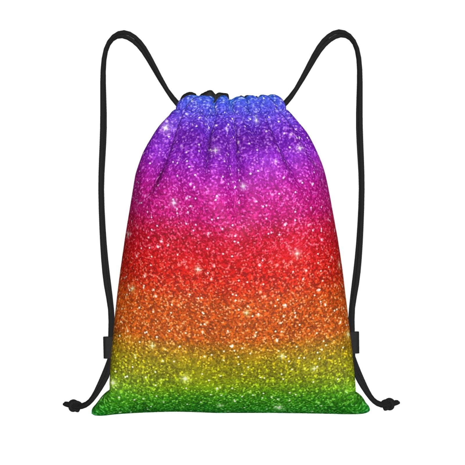Zufioo Rainbow Glitter Sports Cinch Sack Gym String Bags Machine ...