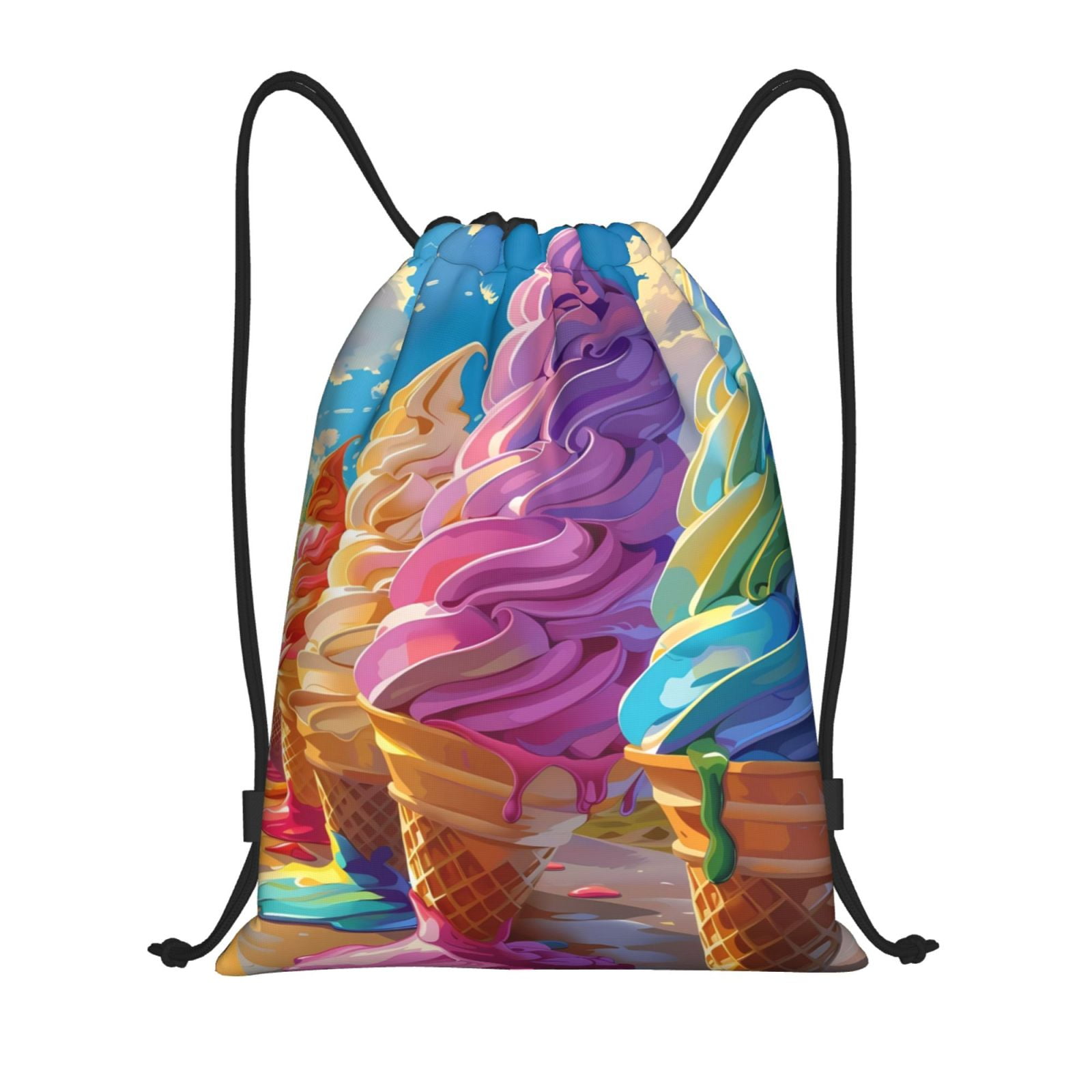 Zufioo Rainbow Melting Ice Cream Sports Cinch Sack Gym String Bags ...