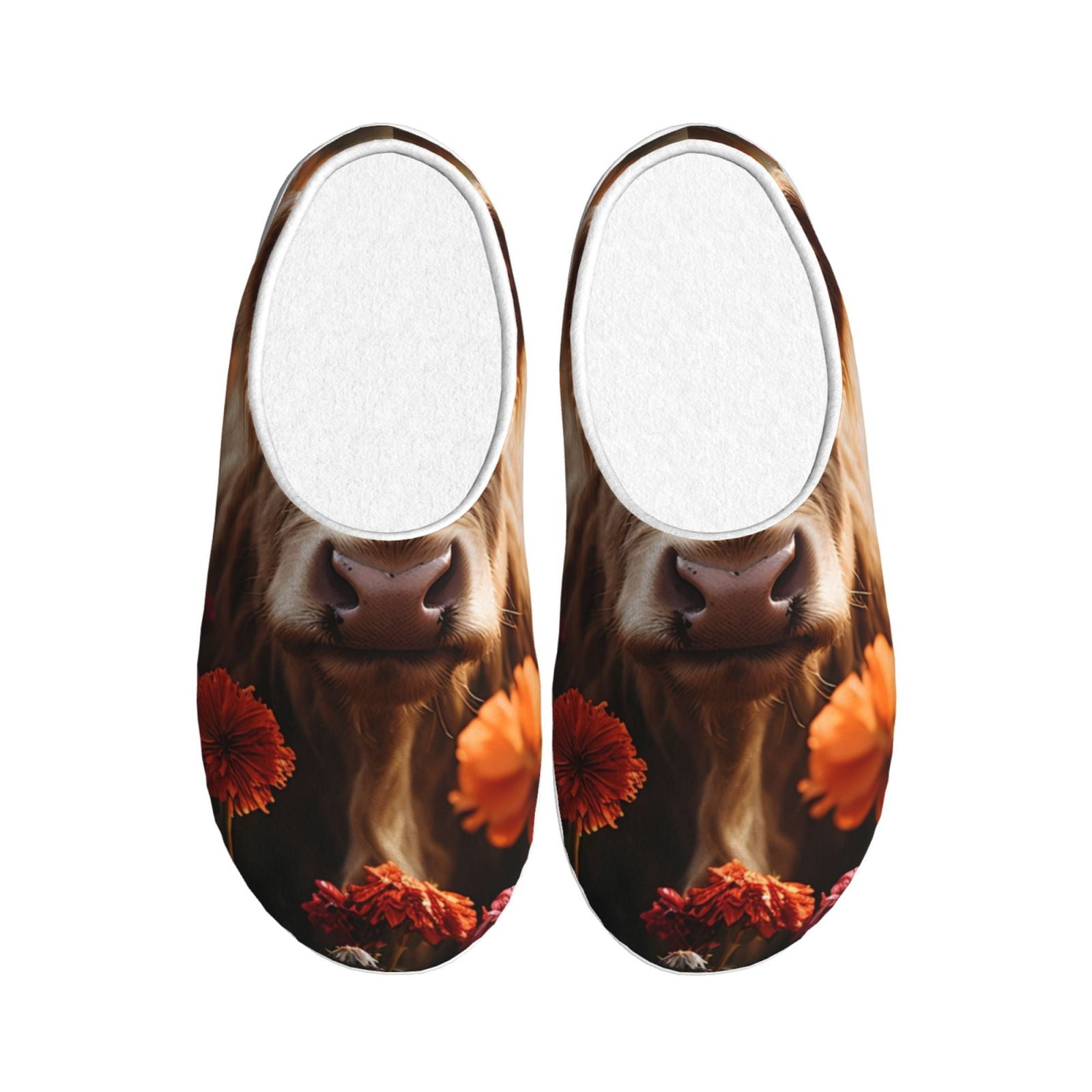Zufioo Realistic Flower Cow Print Adult TPR Cotton Slippers,Winter Home ...