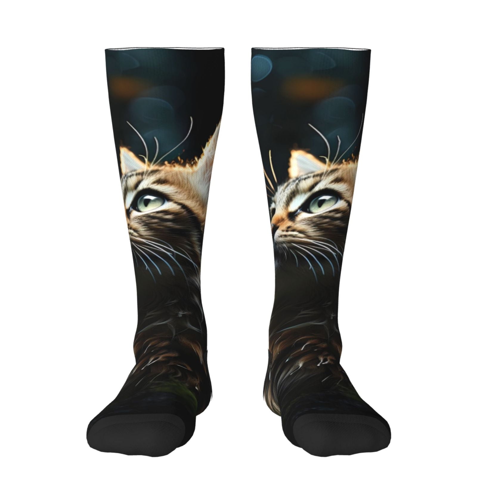 Zufioo Realistic Style Cute Cat Print Long High Thigh Socks Knee-High ...