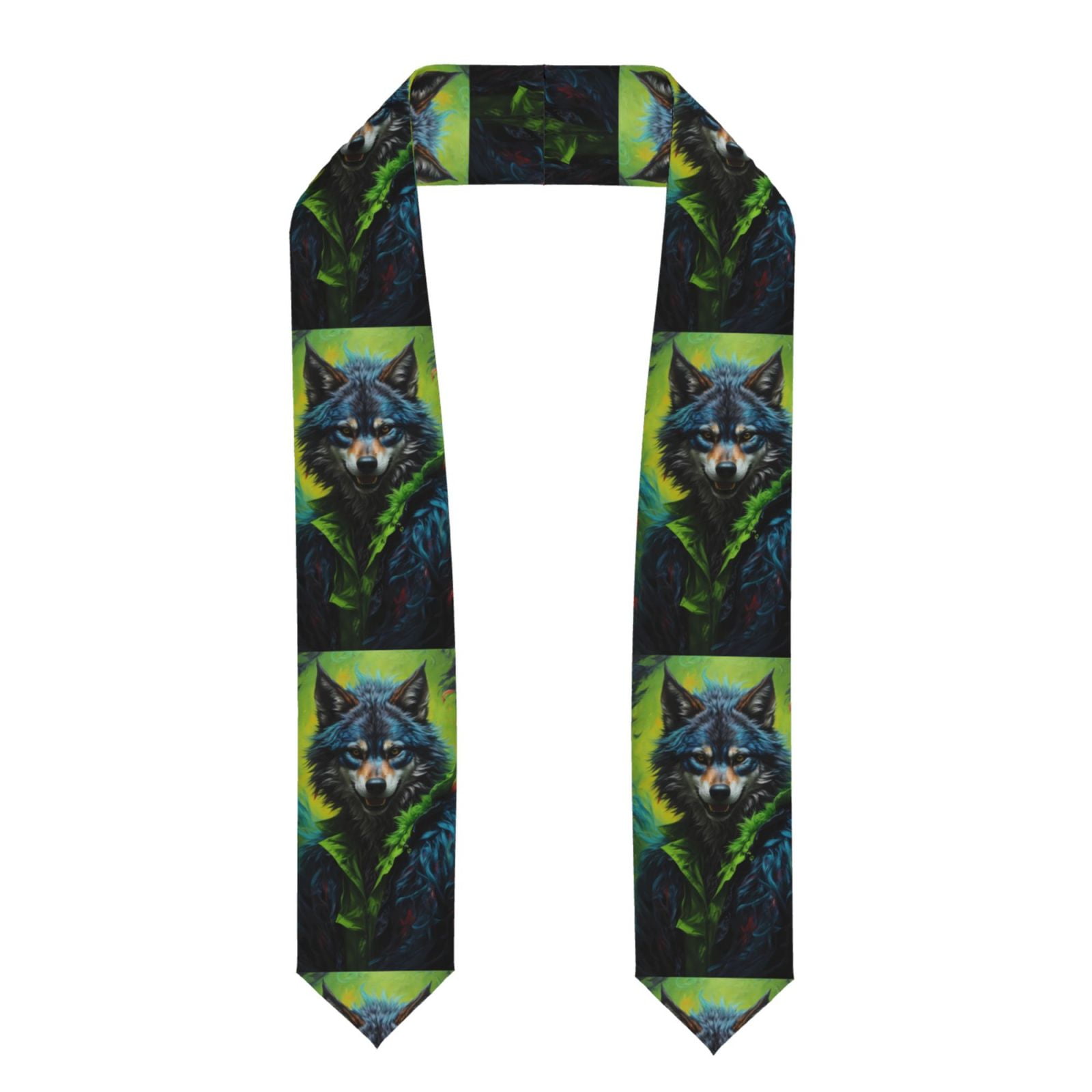 Zufioo Realistic Style Wolf Warrior Print Graduation Shawl Ribbon ...