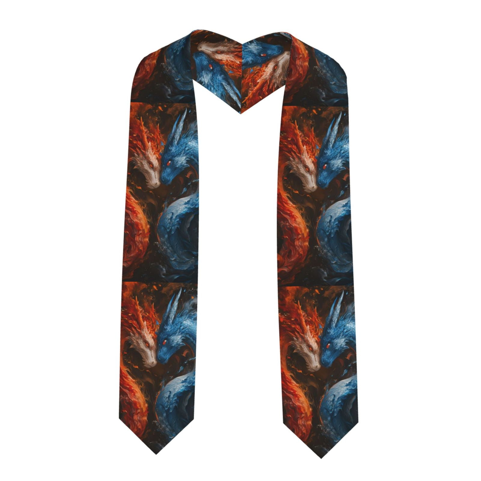 Zufioo Red And Blue Fire Dragon F Print Graduation Shawl Ribbon ...