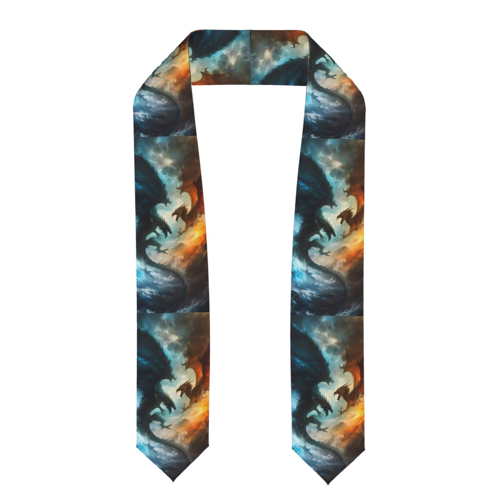 Zufioo Red And Blue Flame Wave Dragon Print Graduation Shawl Ribbon ...