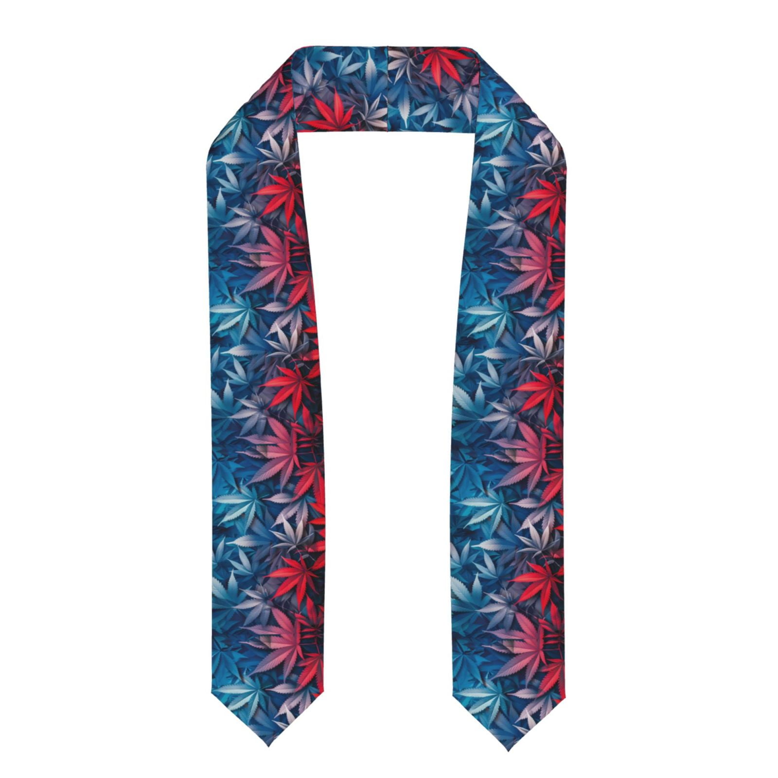 Zufioo Red And Blue Leaves Print Graduation Shawl Ribbon, Graduation ...