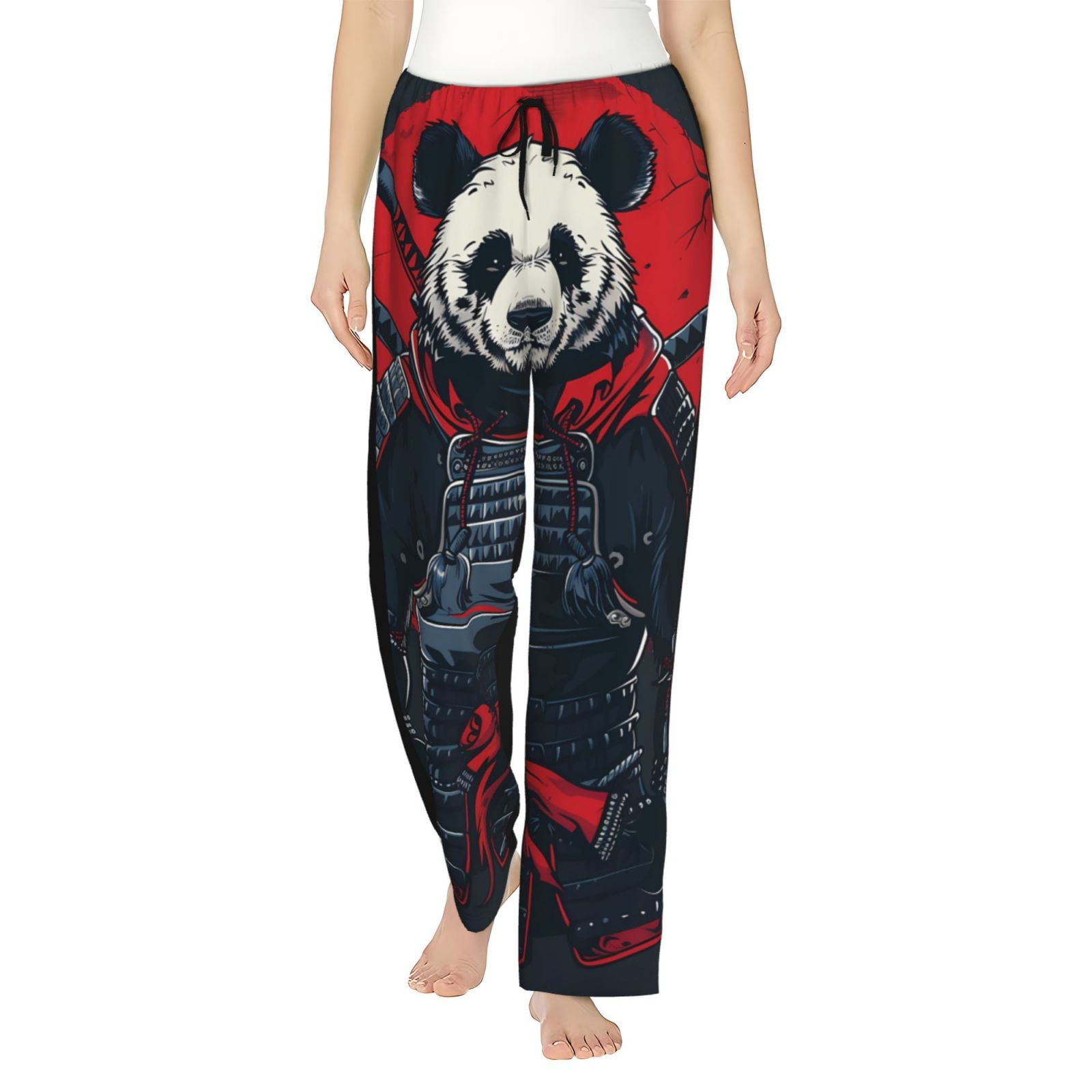 Zufioo Red Black Eastern Panda Warrior Women Pajama Pants Drawstring ...