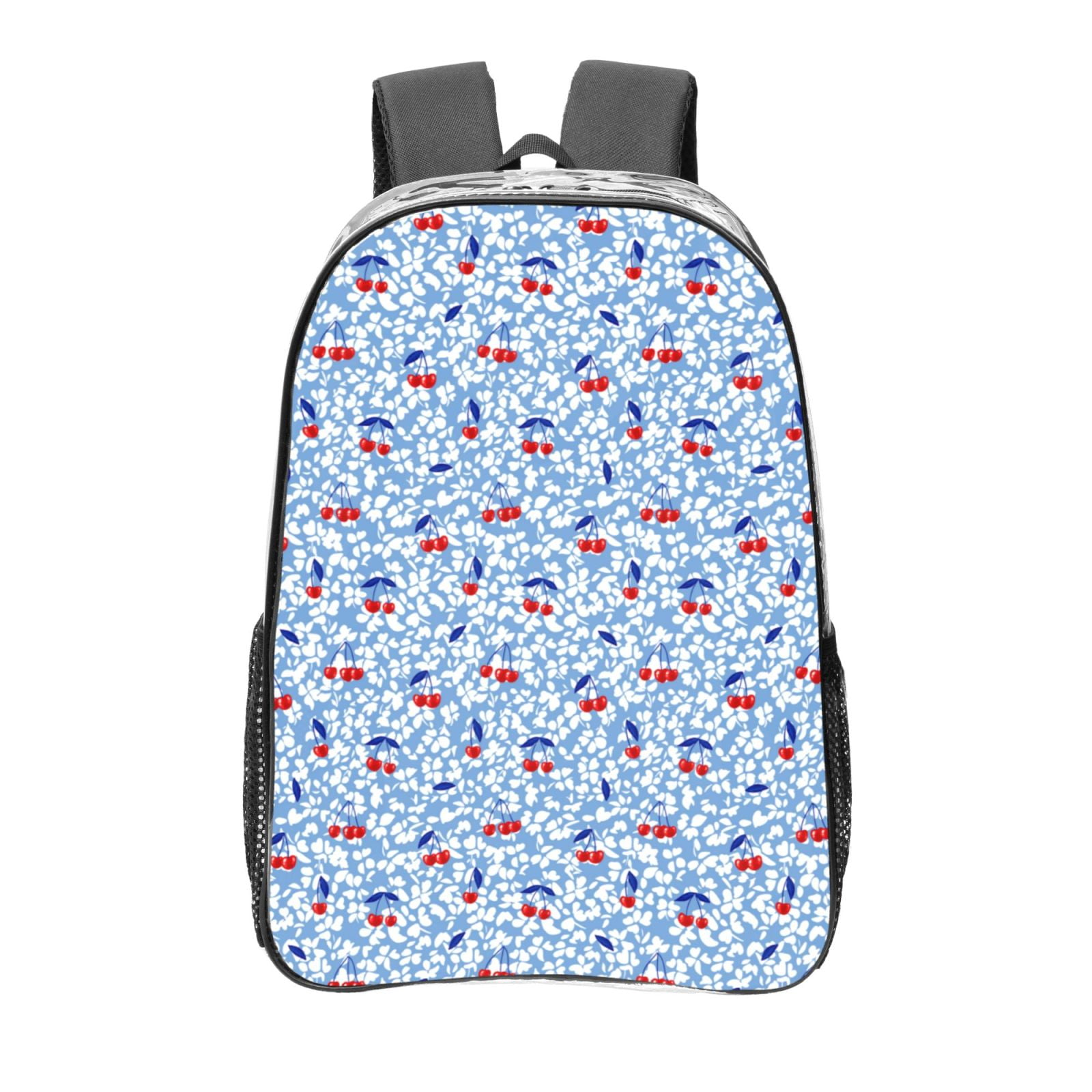 Zufioo Red Cherries Print Transparent Backpack, 16-inch PVC Waterproof ...