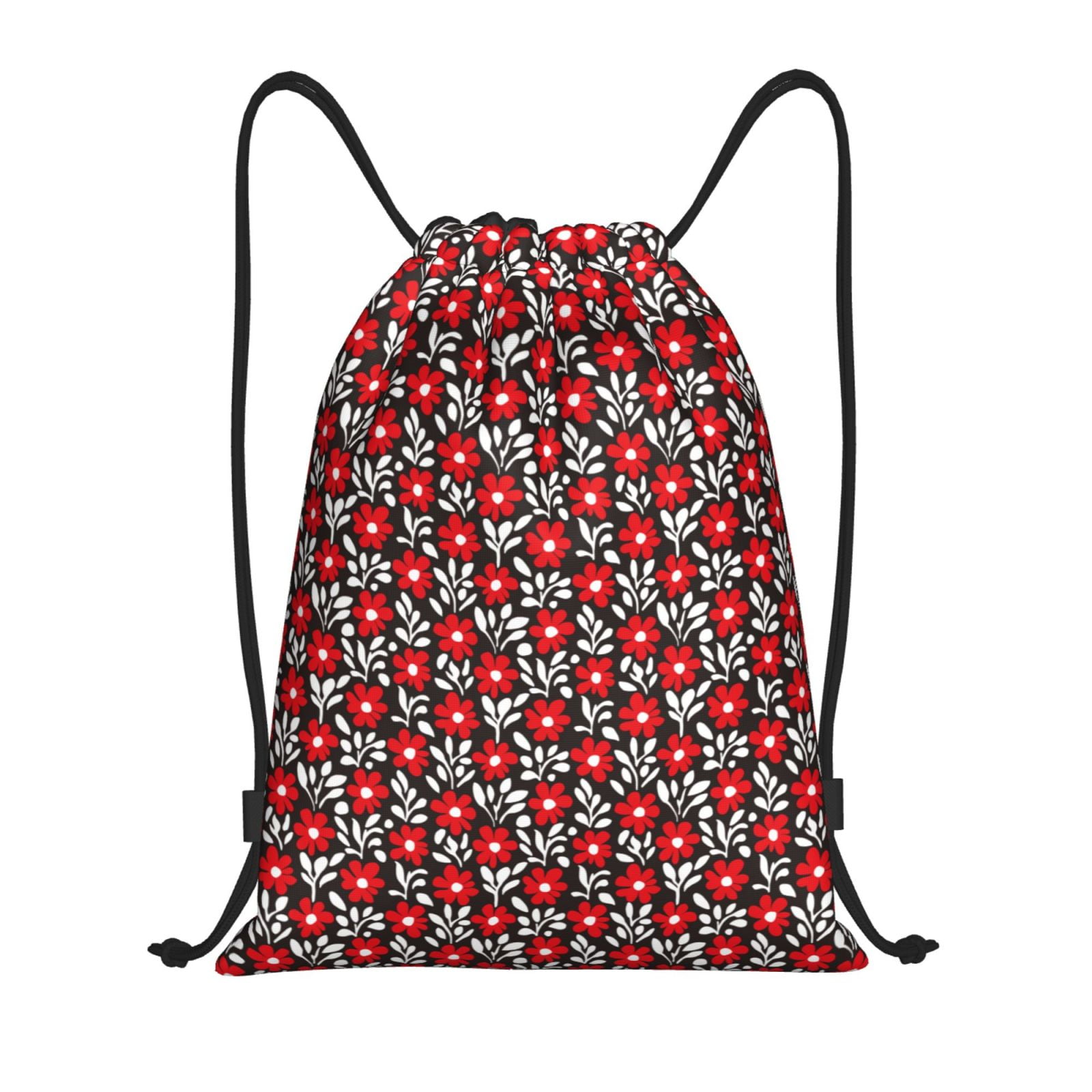 Zufioo Red Floral Sports Cinch Sack Gym String Bags Machine Washable Heavy Duty String Backpack ...