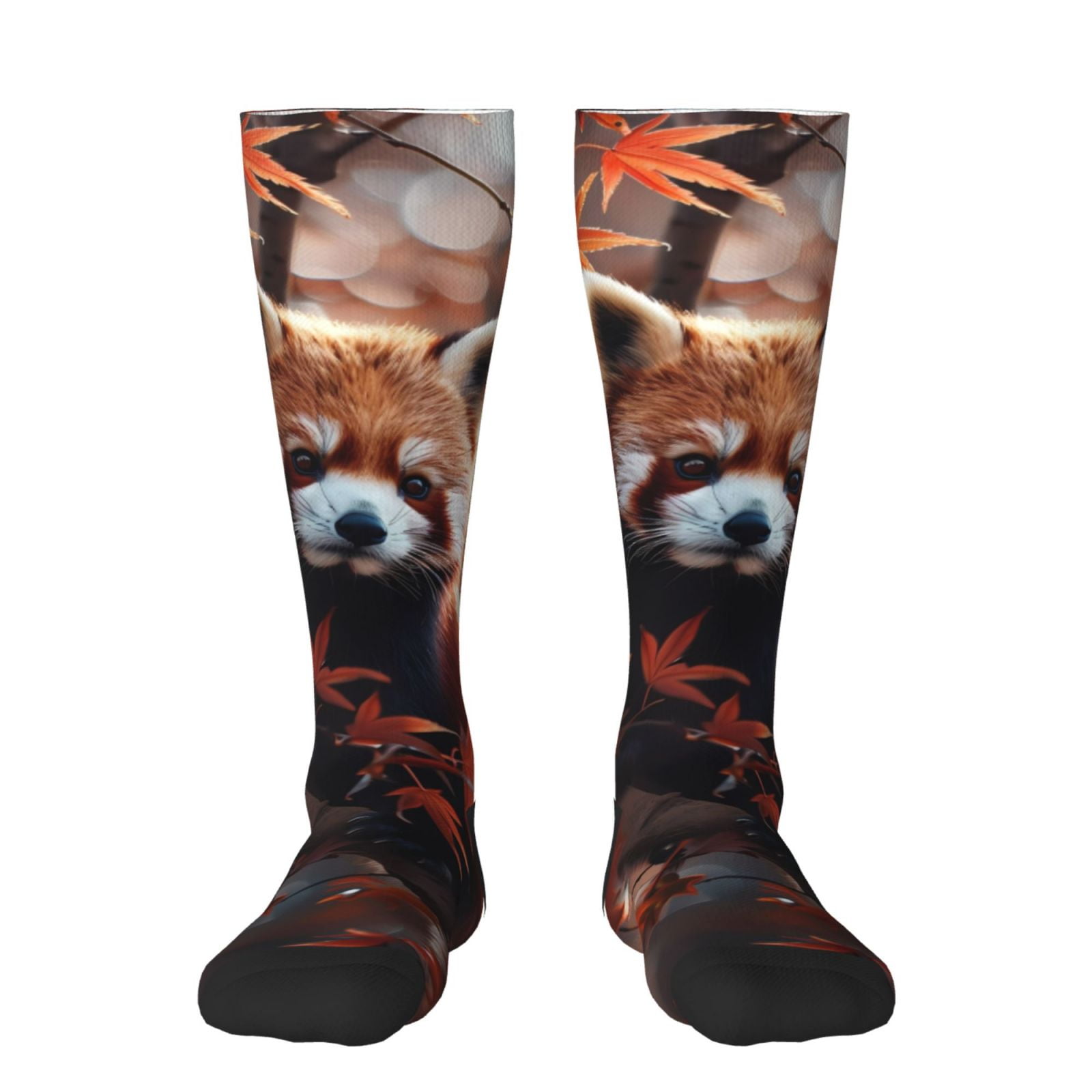 Zufioo Red Panda Autumn Branches Print Long High Thigh Socks Knee-High ...