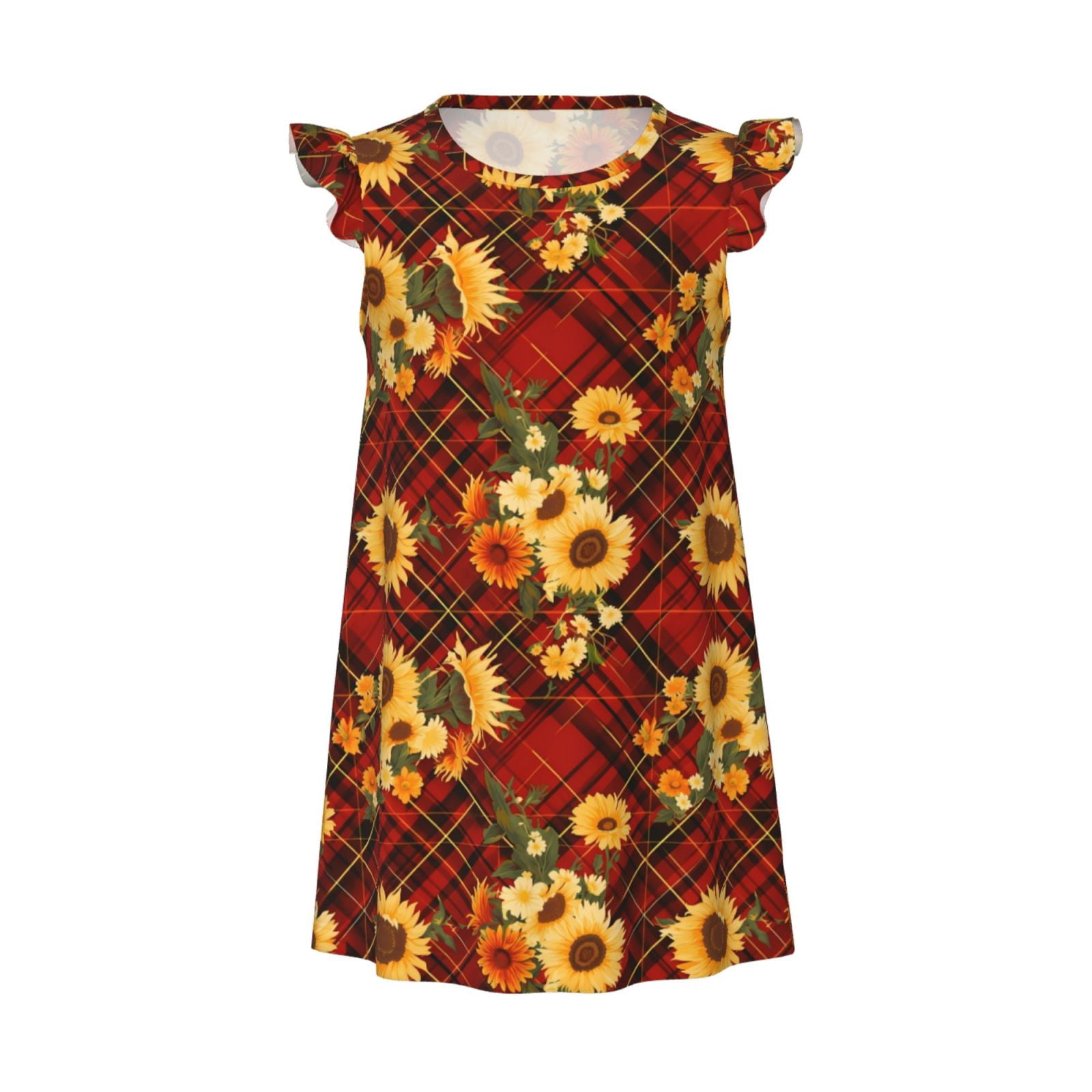 Zufioo Red Plaid Sunflower Girls Nightgowns Toddler Girl Pajamas Soft ...