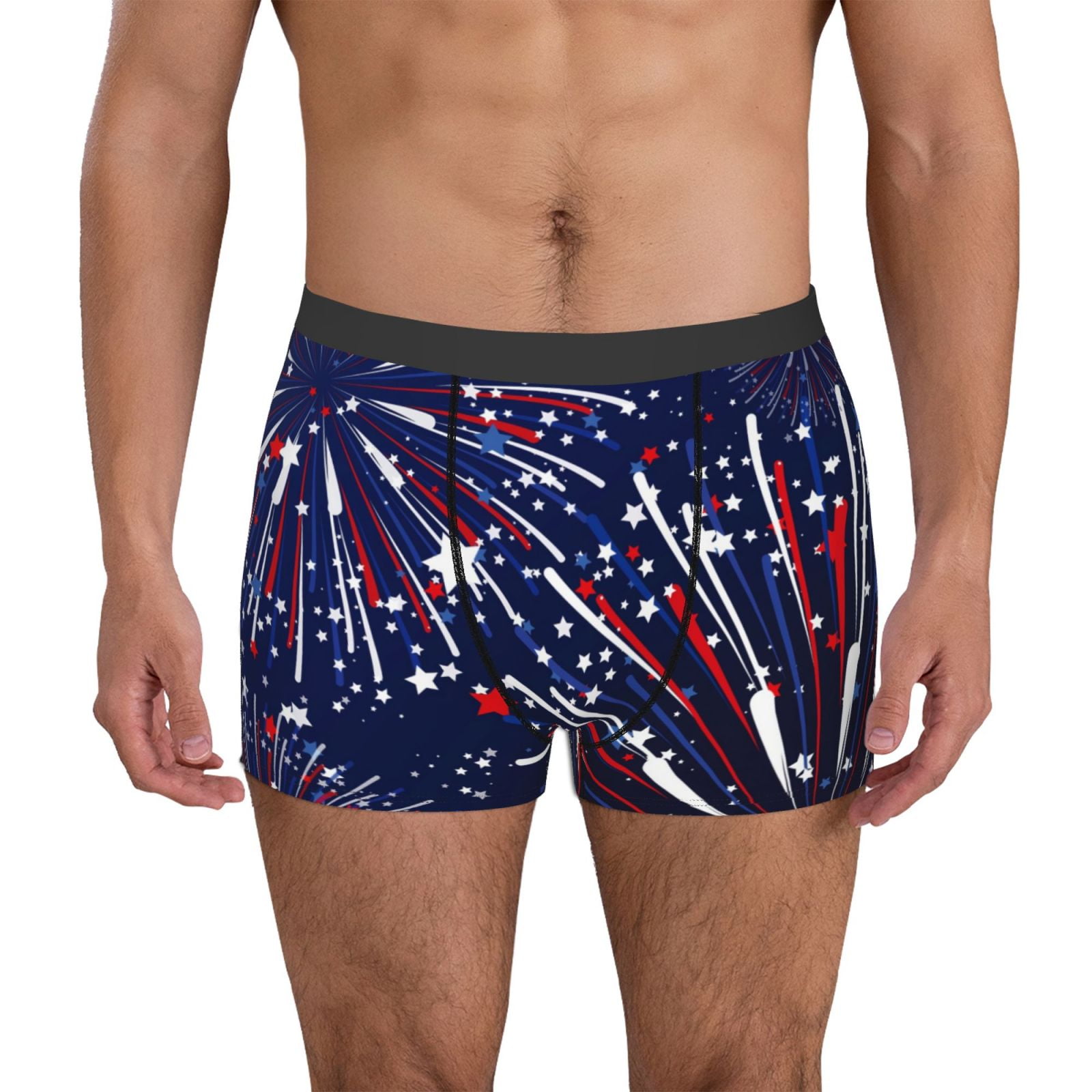 Zufioo Red White Blue Fireworks 1 Print Men's Boxer Briefs, Moisture ...