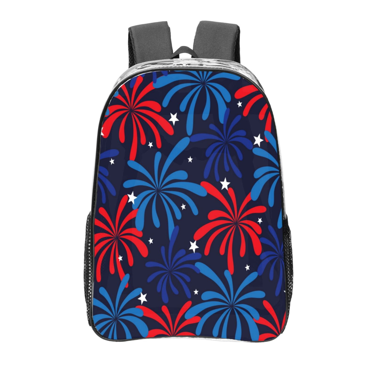 Zufioo Red White Blue Fireworks Print Transparent Backpack, 16-inch PVC ...
