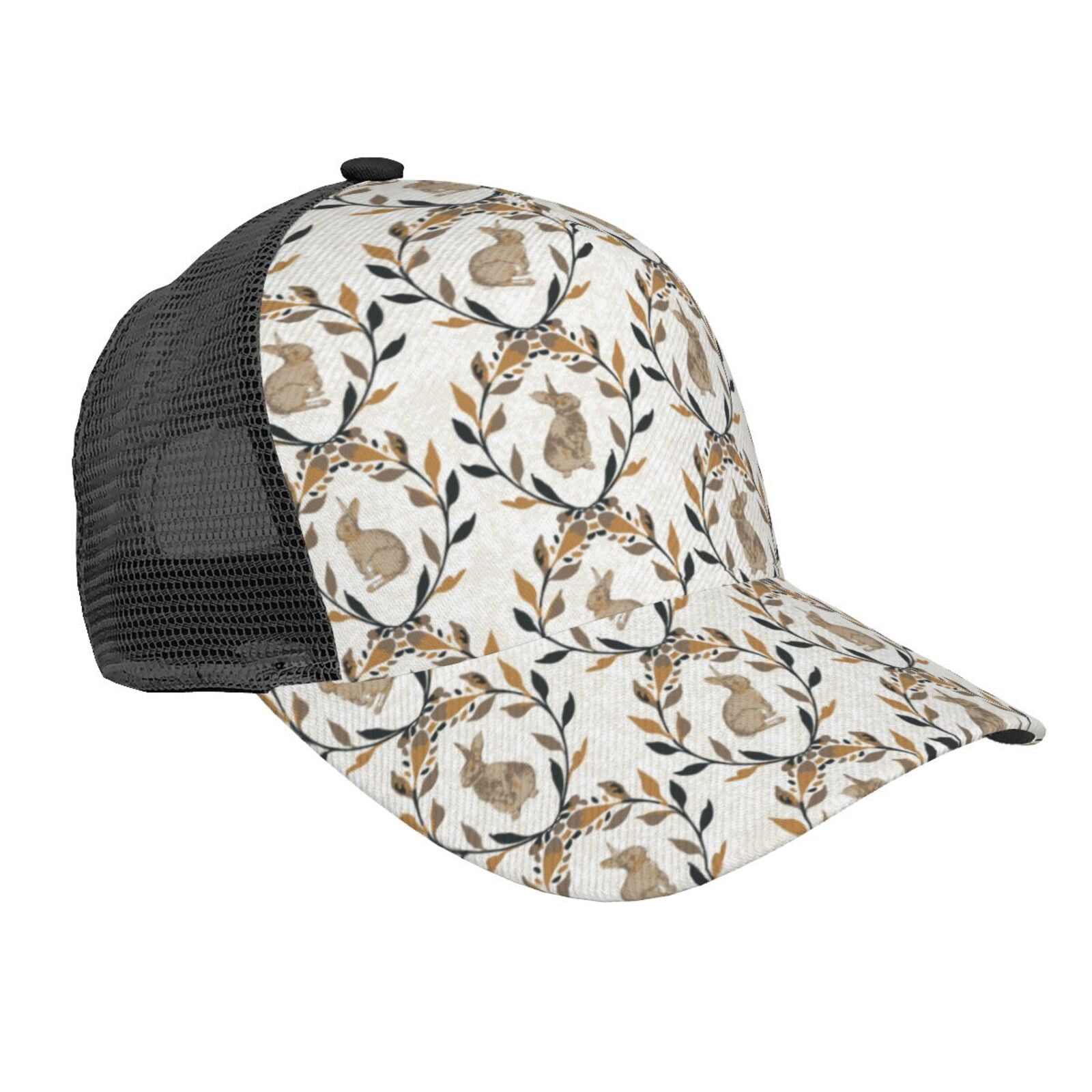 Zufioo Retro Bunny Print Mesh Baseball Cap, Adjustable Sport Travel Hat ...