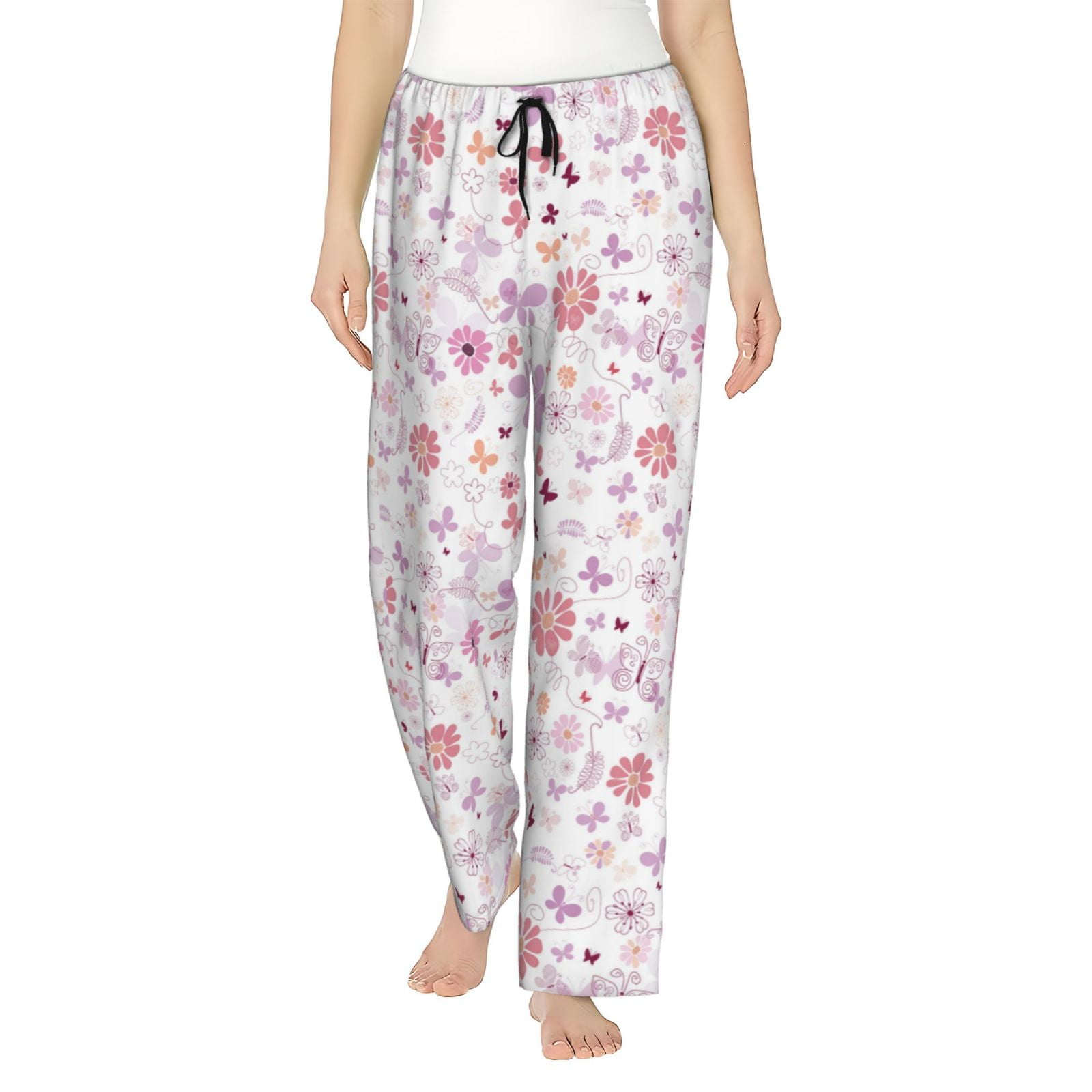 Zufioo Retro Floral Women Pajama Pants Drawstring Pajama Pants Wide Leg ...
