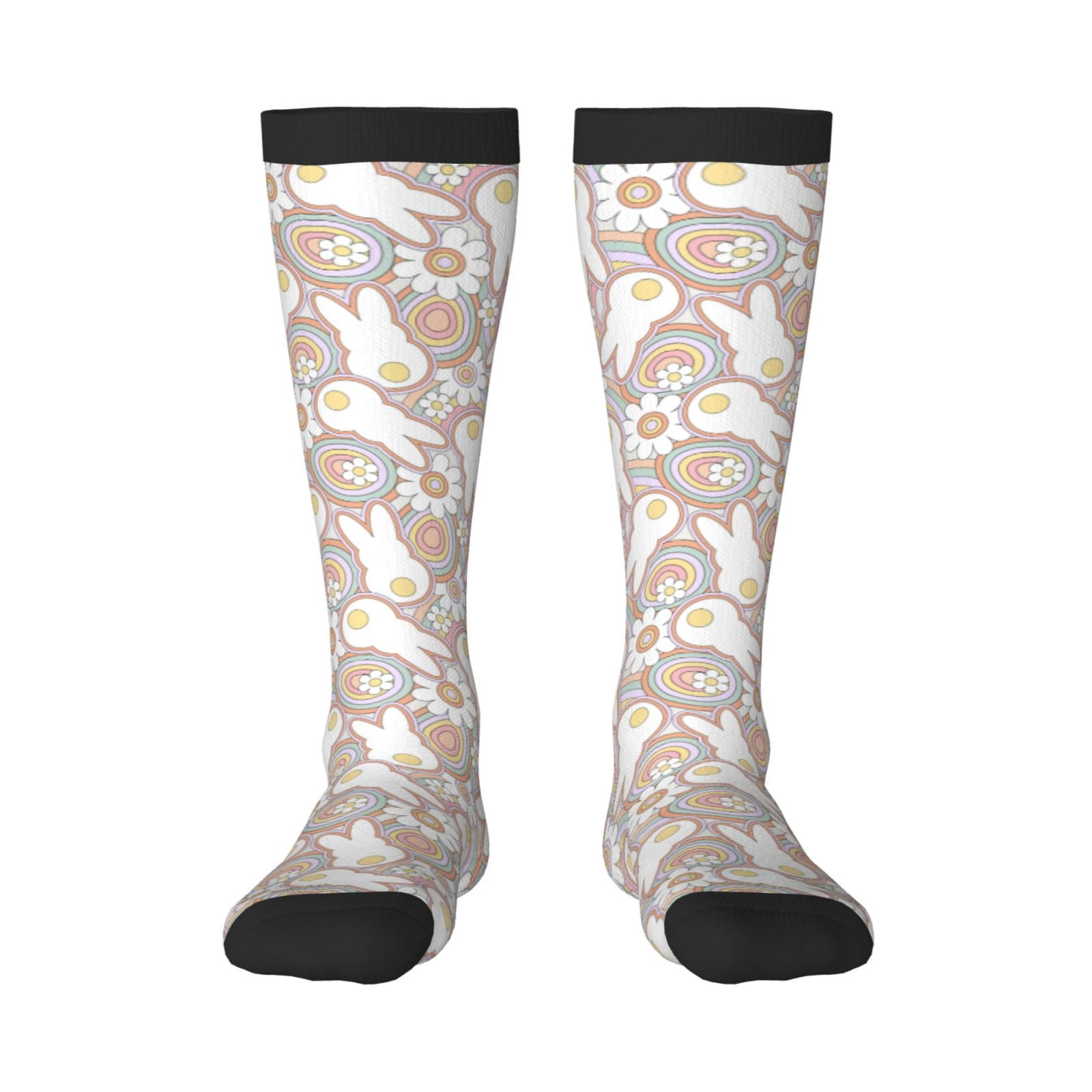 Zufioo Retro Hippie Groovy Easter bunny Long High Thigh Socks Knee-High ...