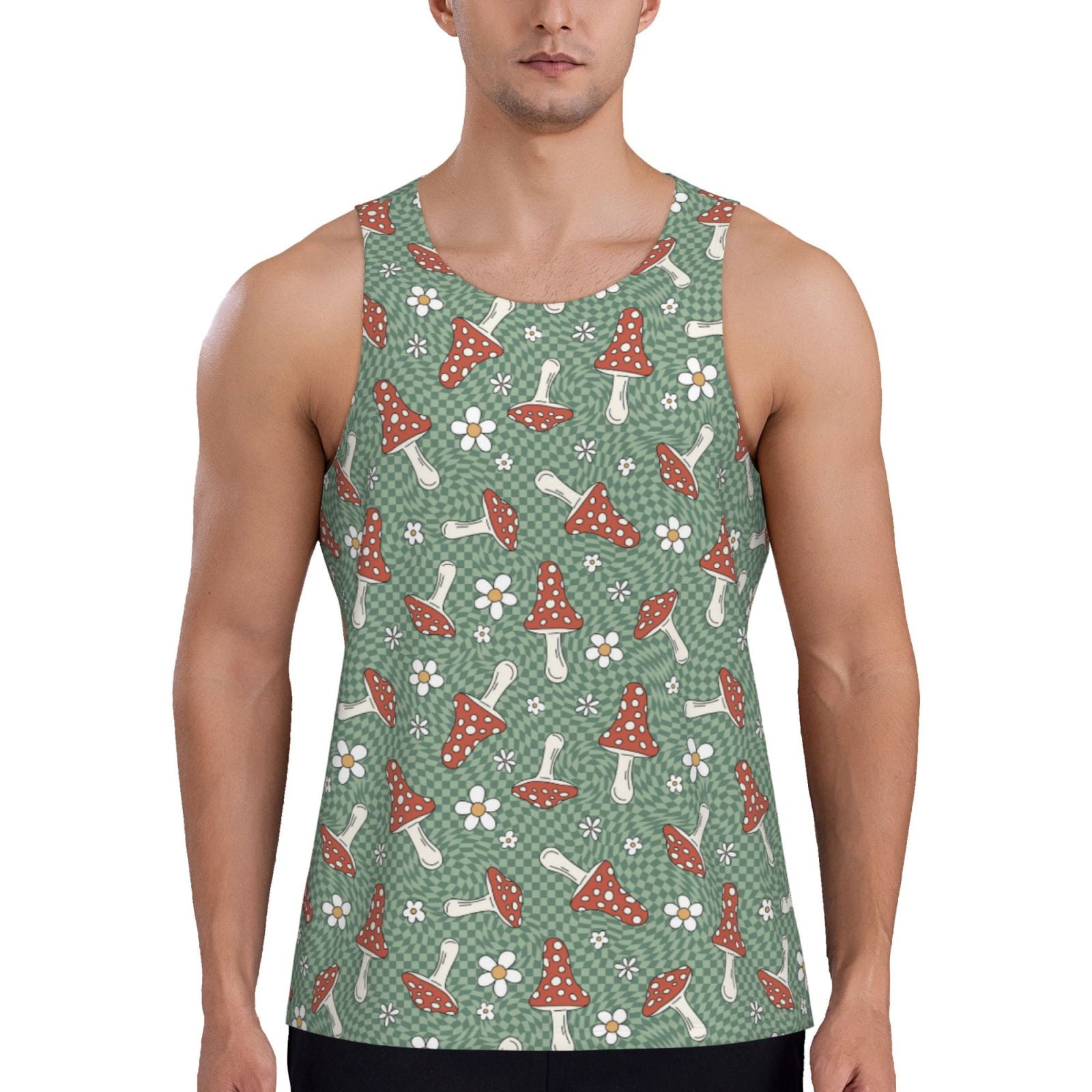 Zufioo Retro Hippie Groovy Mushroom Print Men's Vest, Sleeveless Quick ...