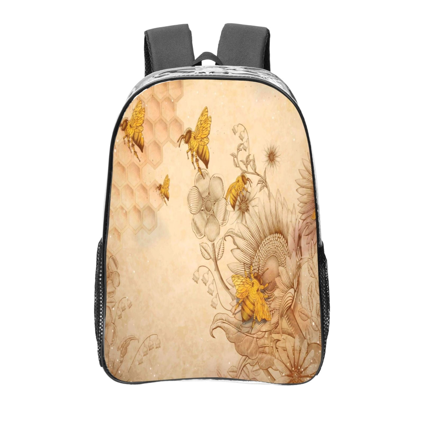 Zufioo Retro Honey Bees Print Transparent Backpack, 16-inch PVC ...