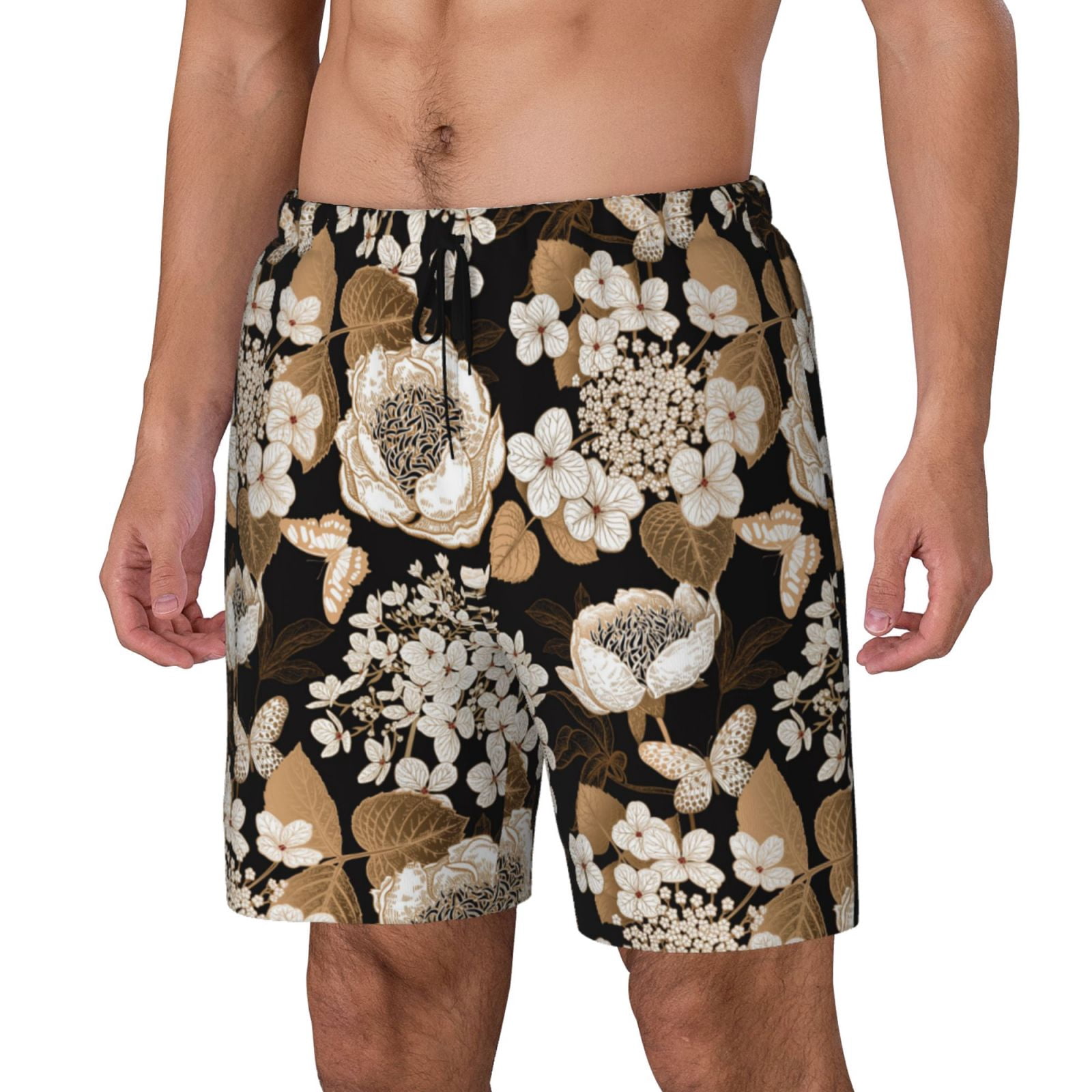 Zufioo Retro Hydrangeas Mens Swimsuit Trunks with Compression Liner ...